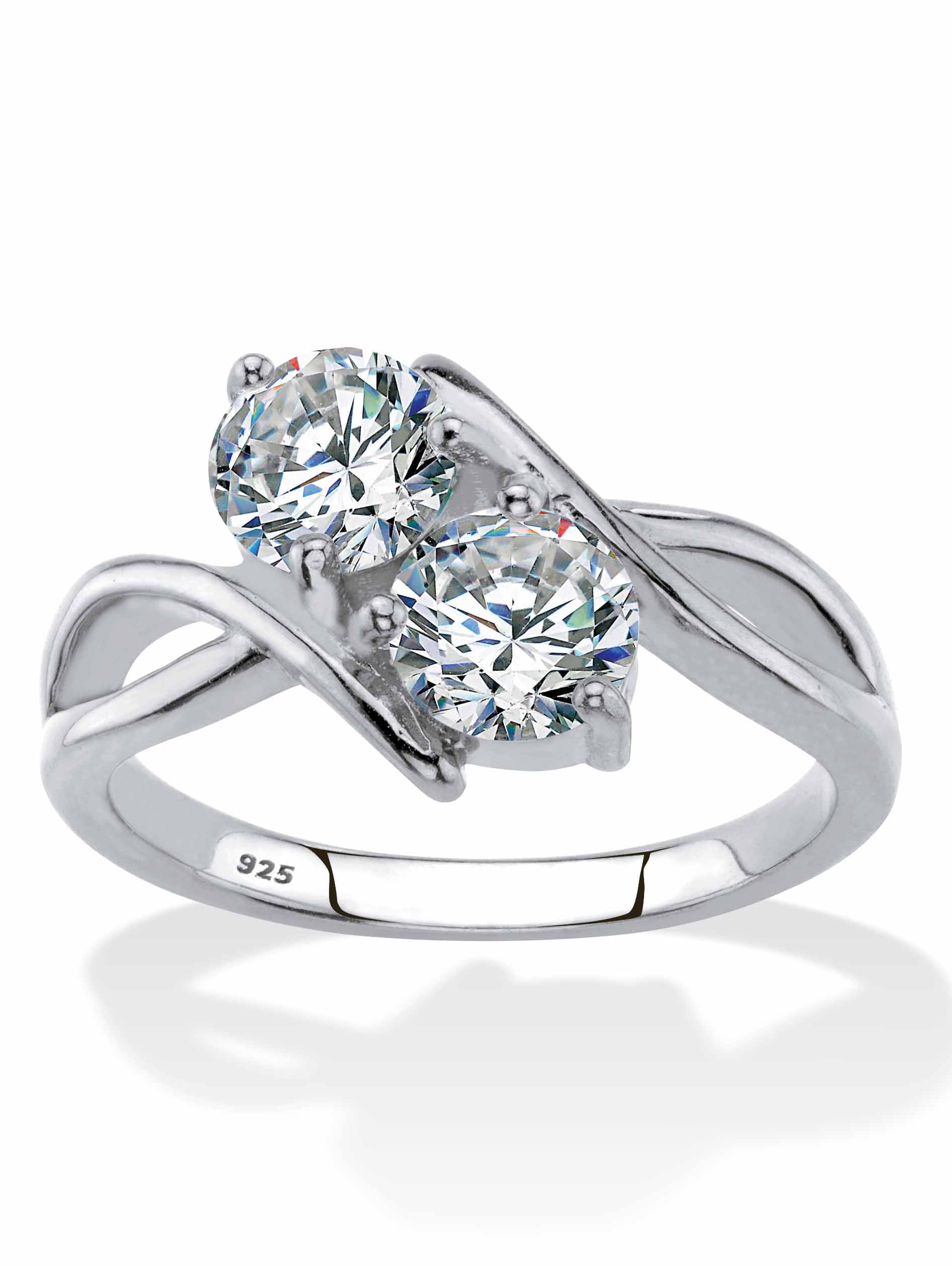 PalmBeach Jewelry Round Cubic Zirconia 2-Stone Bypass Ring 1.96 TCW in ...