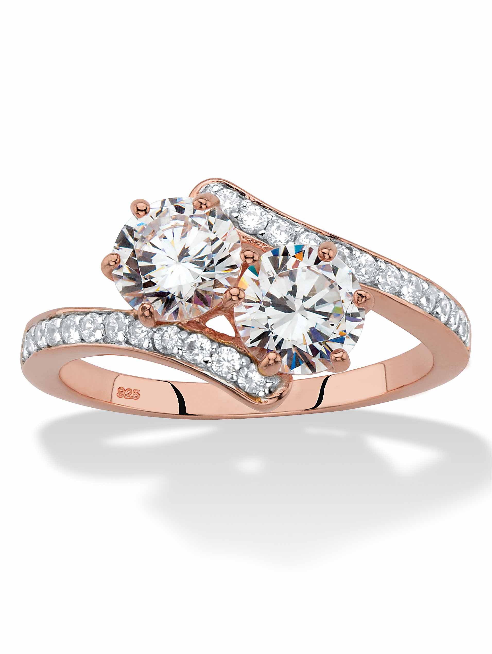 PalmBeach Jewelry Round Cubic Zirconia 2-Stone Bypass Ring 2.20 TCW in ...