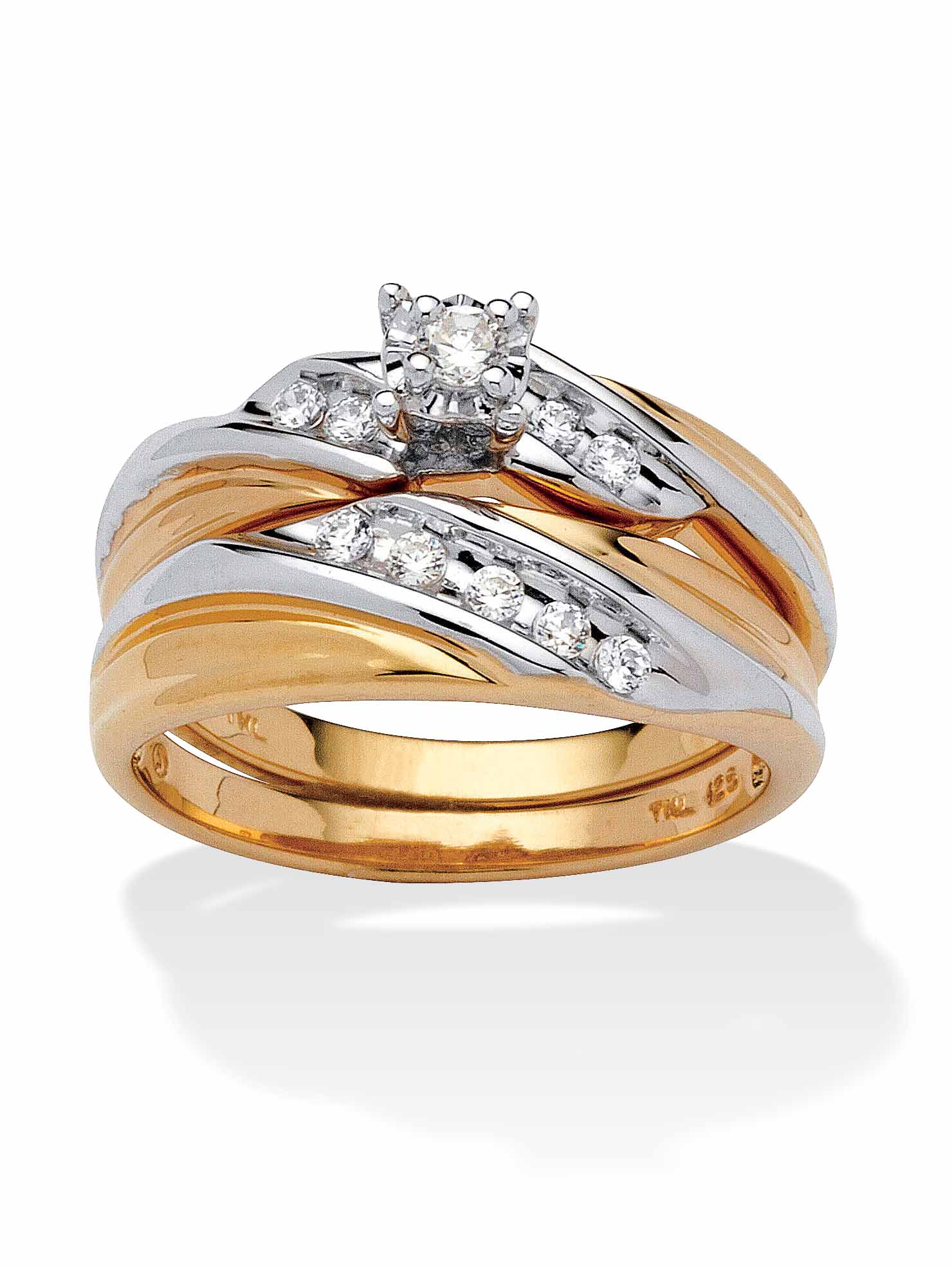 PalmBeach Jewelry Round Cubic Zirconia 2-Piece Solitaire Wedding Ring ...