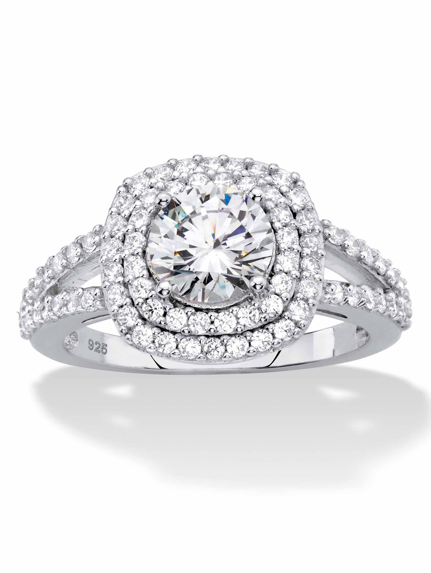 Platinum Plated Sterling Silver 1ct Round CZ Halo Wedding Engagement Ring ( Size 5 to 9 ), 5 ...