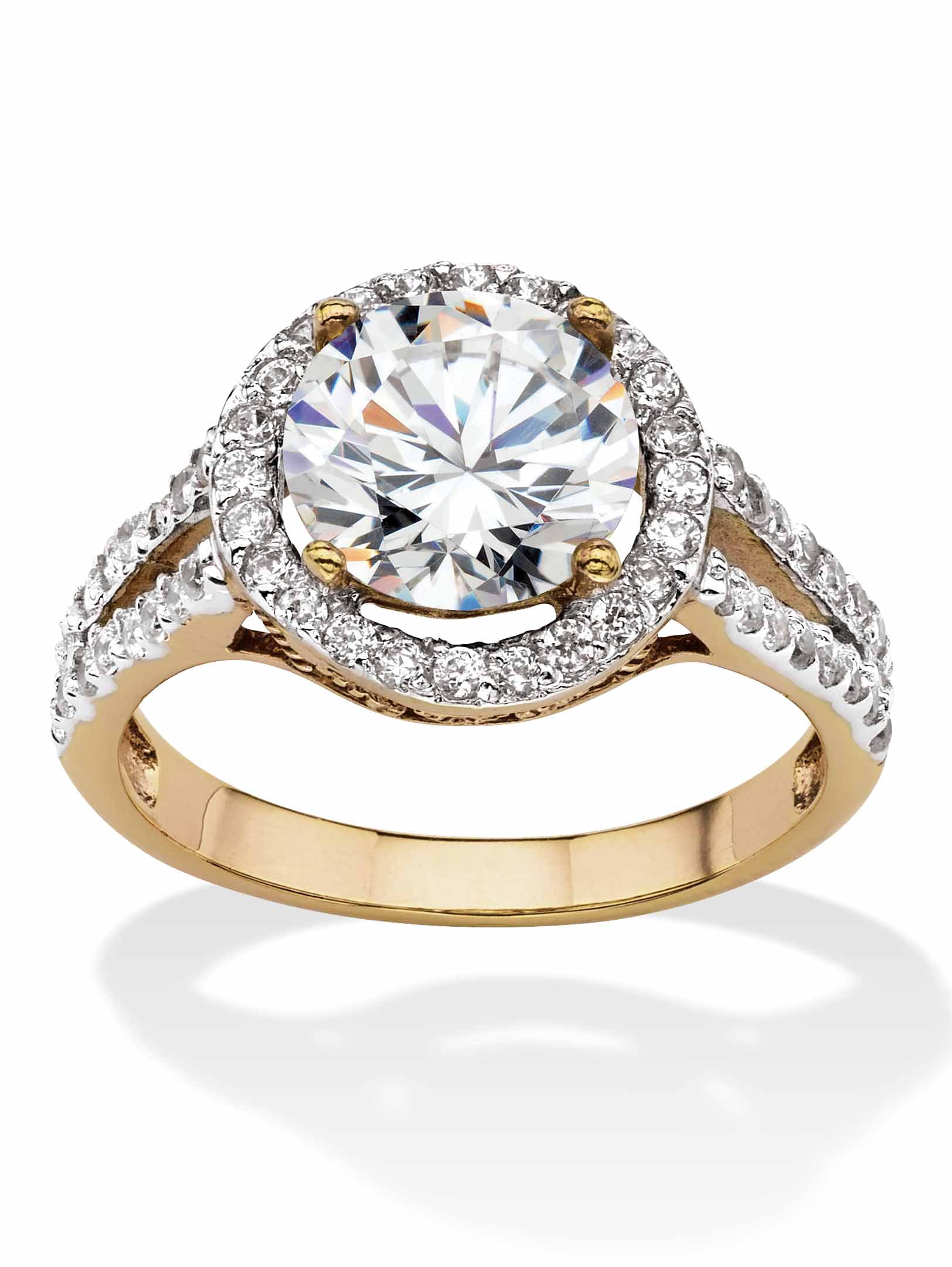 PalmBeach Jewelry Round Cubic Zirconia Halo Engagement Ring 3 TCW 18k ...