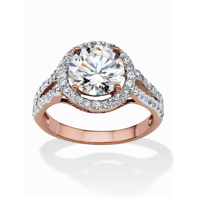 PalmBeach Jewelry Round Cubic Zirconia Halo Engagement Ring 3 TCW 18k Yellow or Rose Gold Plated ...