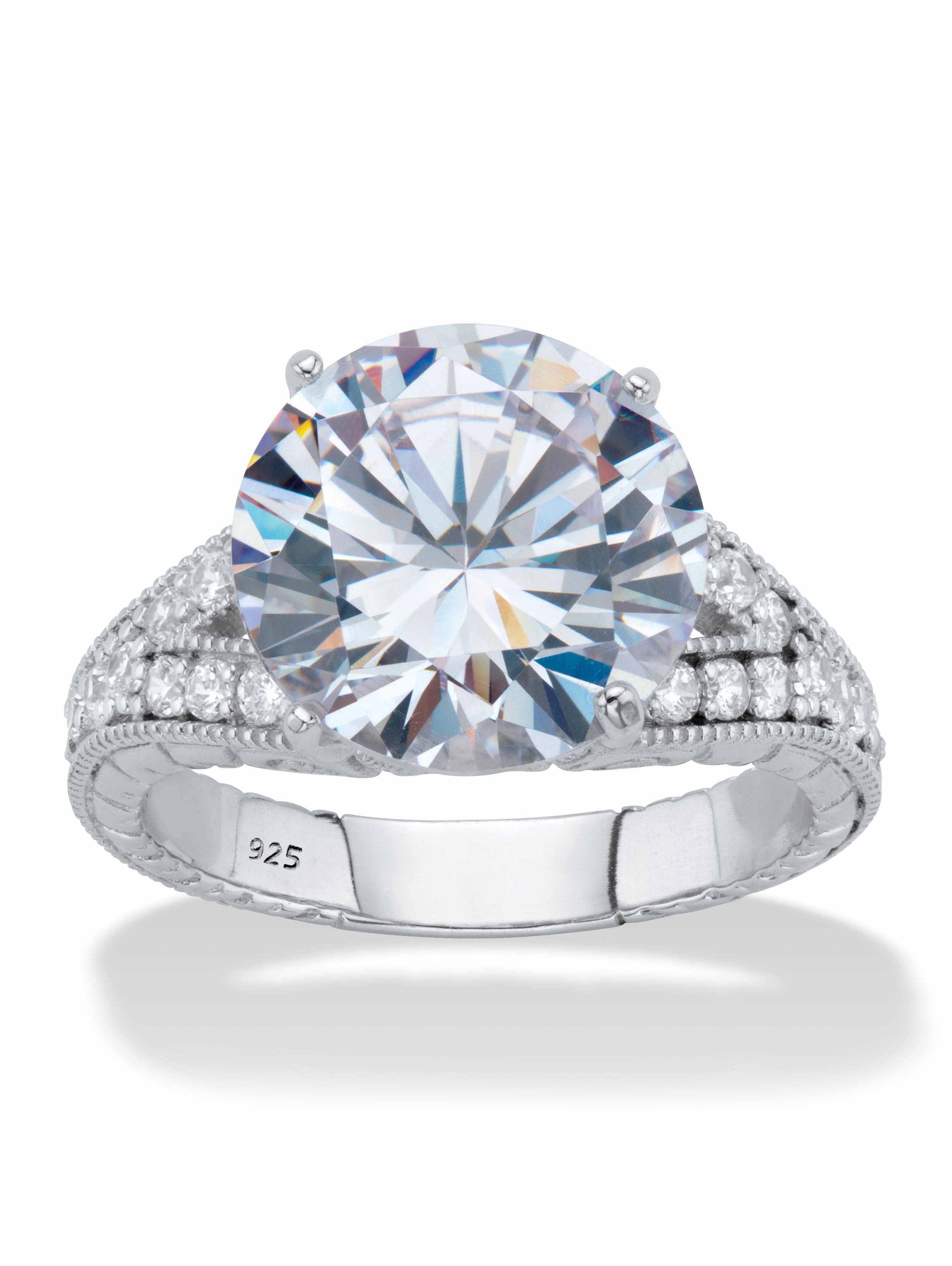 PalmBeach Jewelry Round Cubic Zirconia Milgrain Split Shank Engagement ...