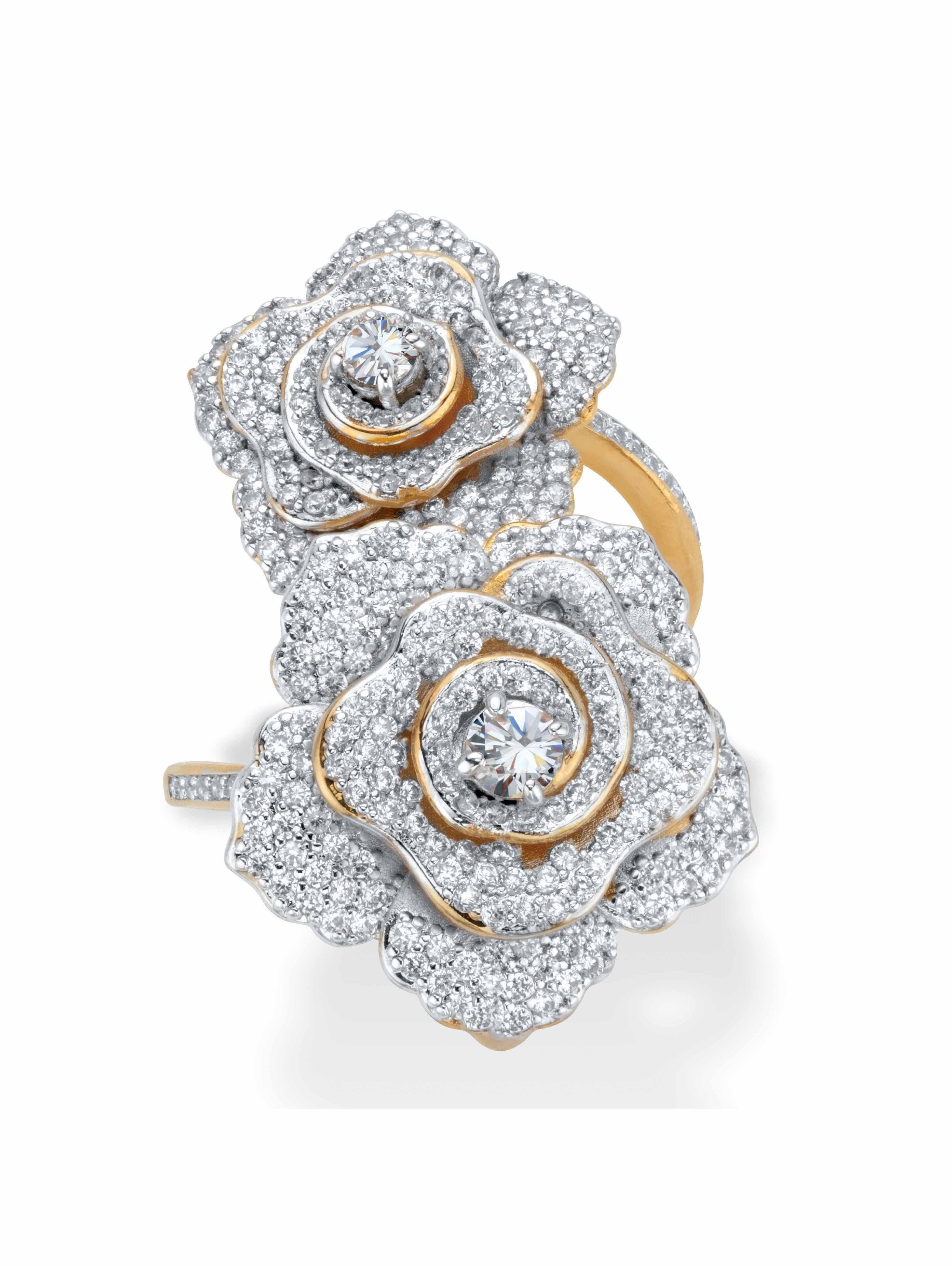 PalmBeach Jewelry Round Cubic Zirconia Rose Flower Cocktail Wrap Ring 2 ...