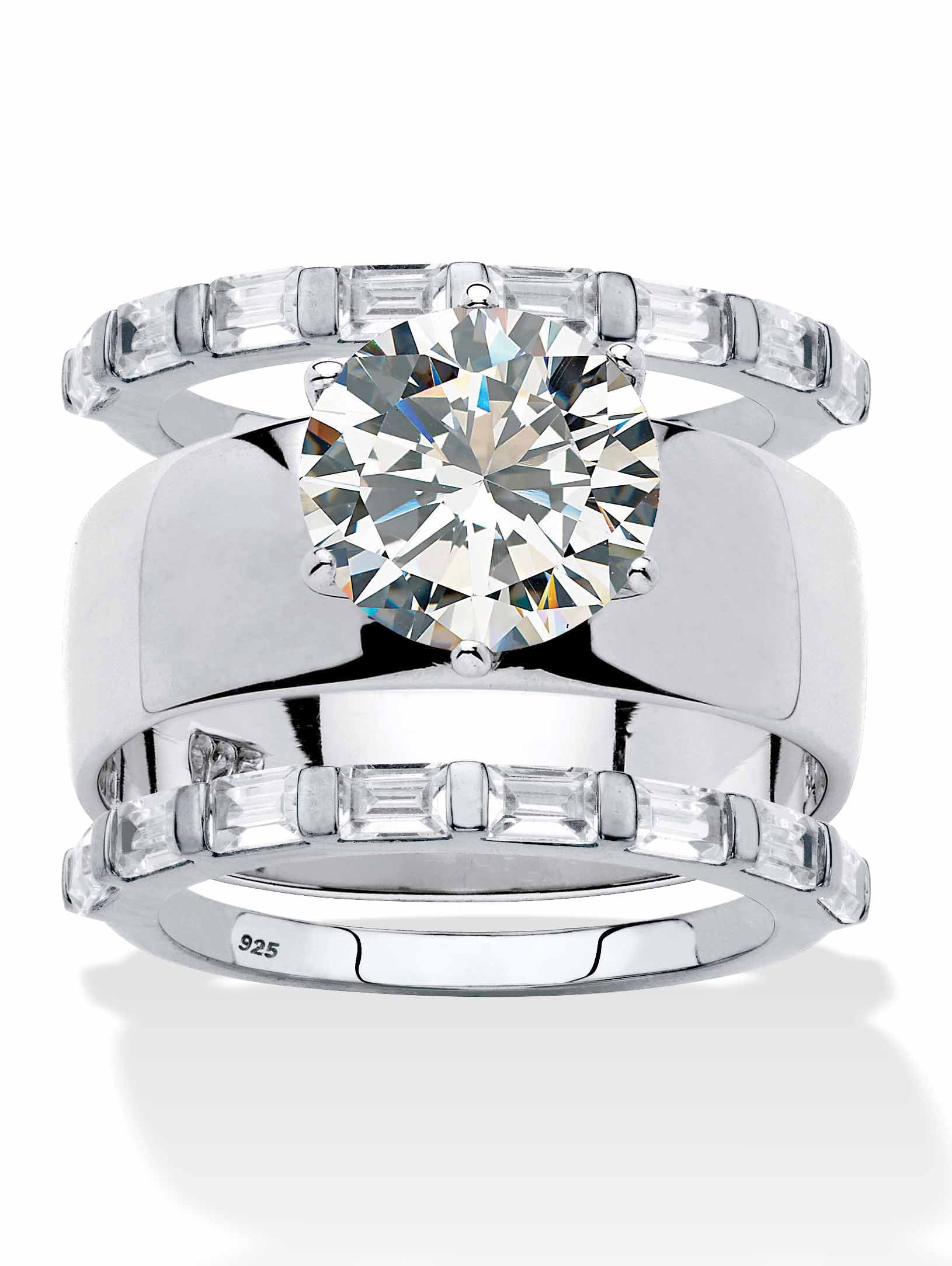 PalmBeach Jewelry Round Cubic Zirconia Solitaire and Baguette 3-Piece ...