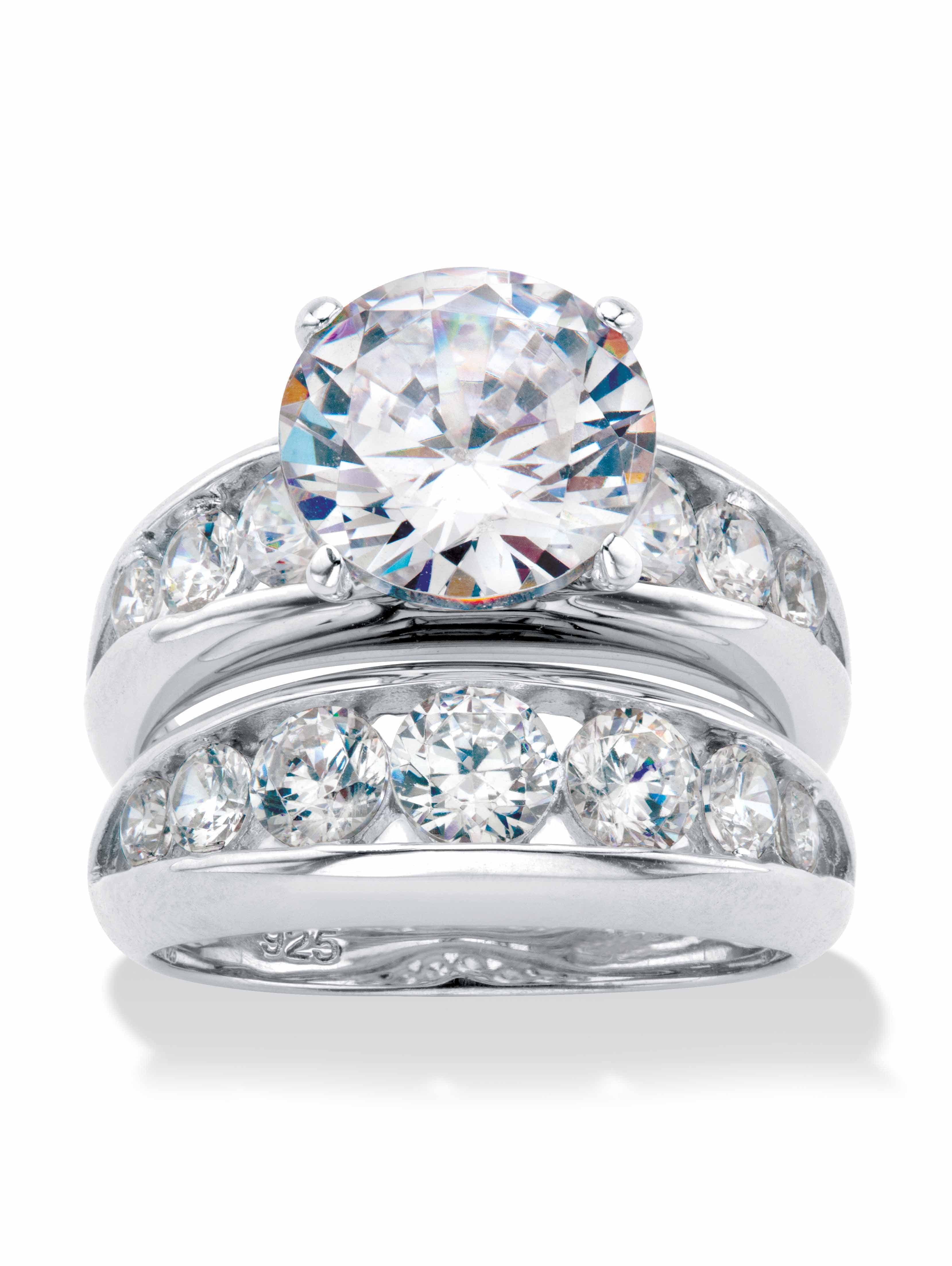 PalmBeach Jewelry Round Cubic Zirconia Two-Piece Bridal Set 6.09 TCW ...