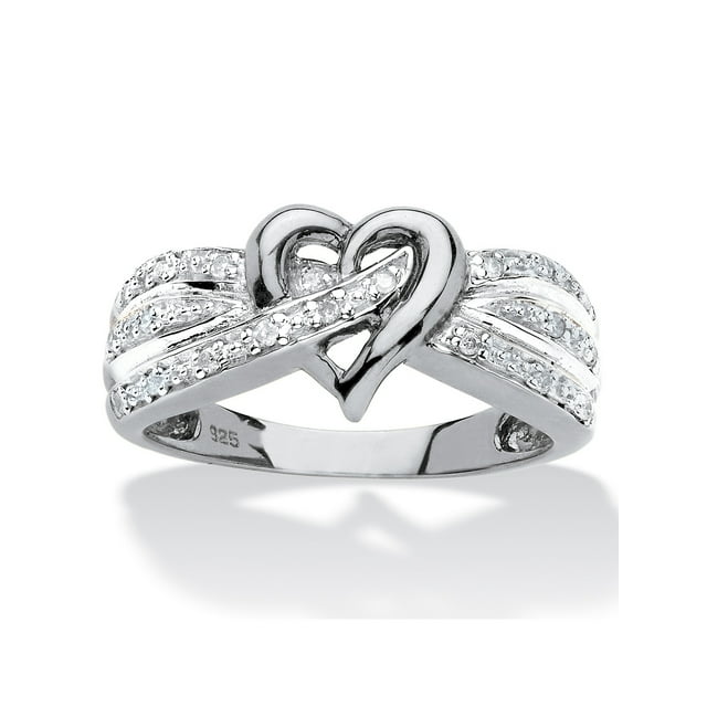 PalmBeach Jewelry Diamond Crossover Heart Promise Ring, 1/10 TCW ...