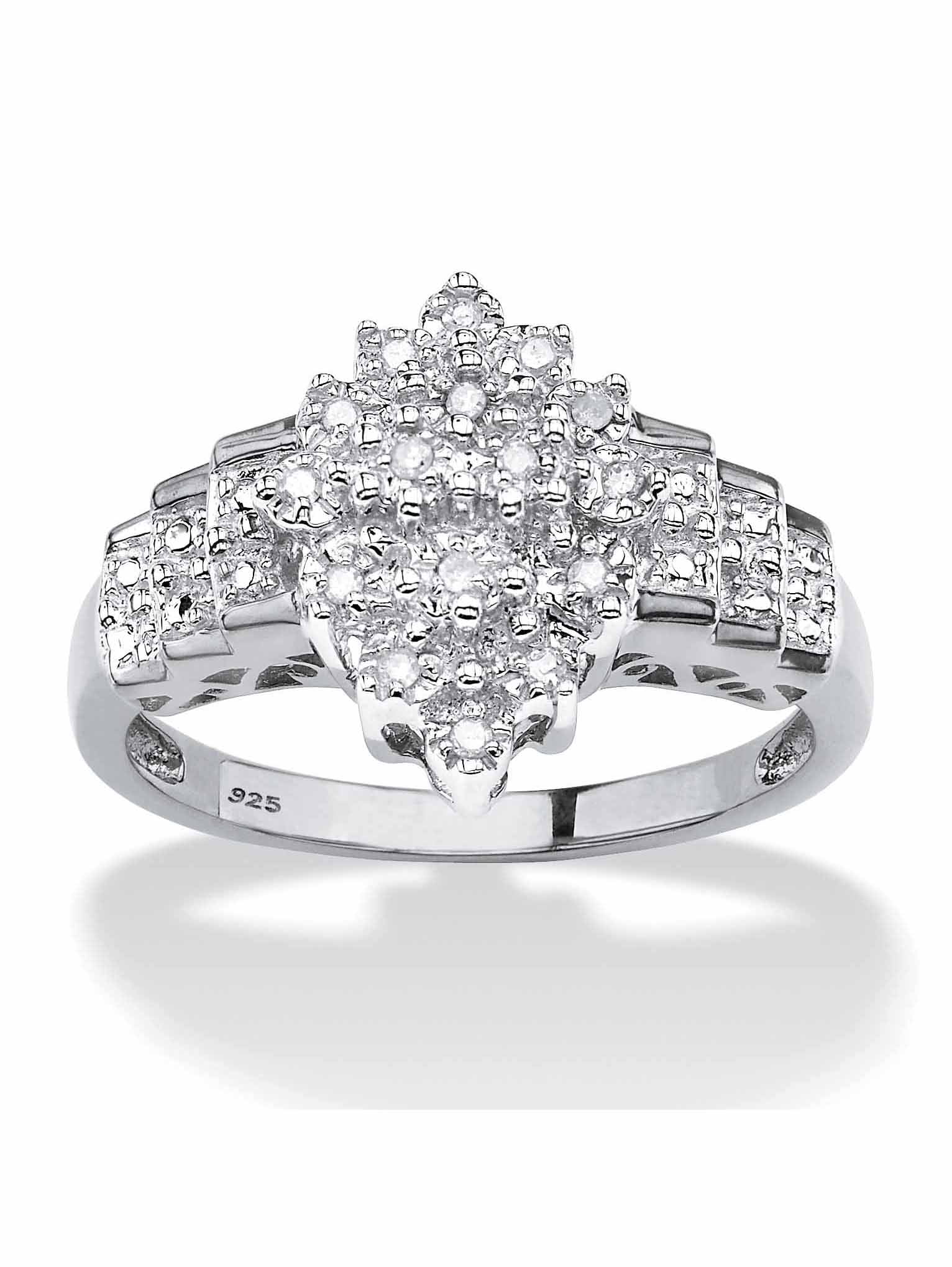 PalmBeach Jewelry Round Diamond Marquise-Shaped Step Ring 1/10 TCW in ...