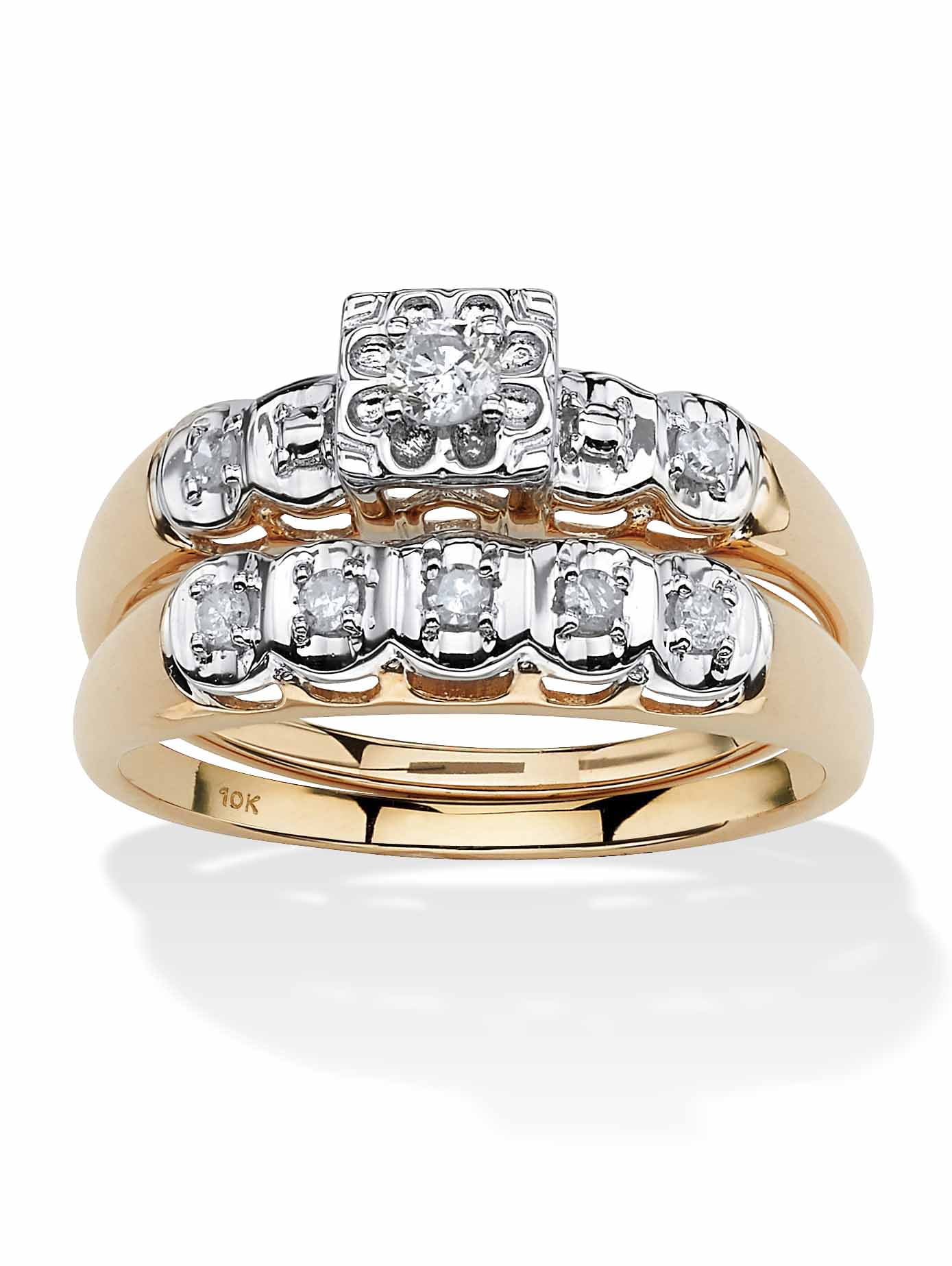 PalmBeach Jewelry Round Diamond Two Piece Bridal Ring Set 1/4 TCW in ...