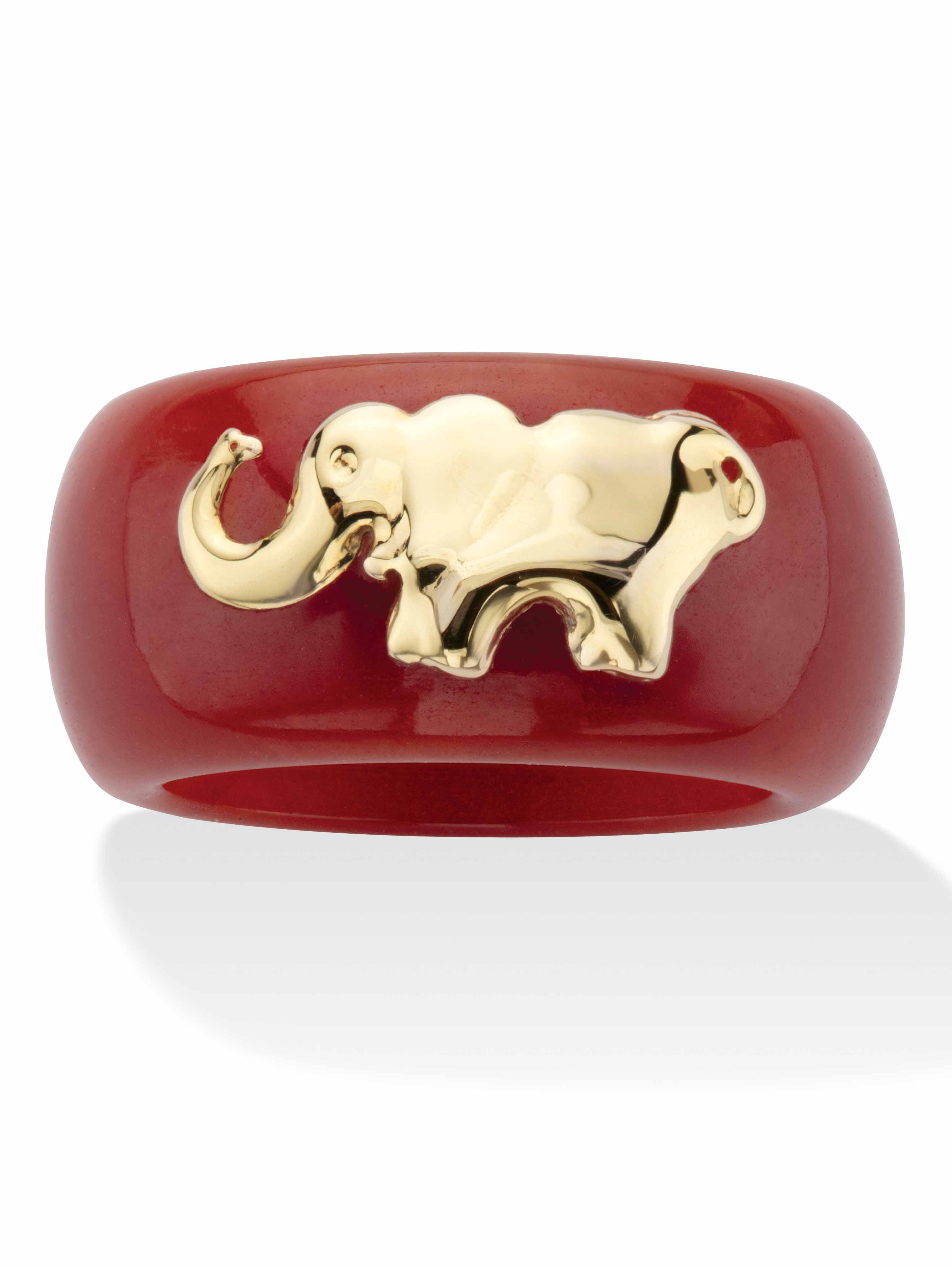 PalmBeach Jewelry Round Genuine Green Red or Black Jade Elephant Ring ...