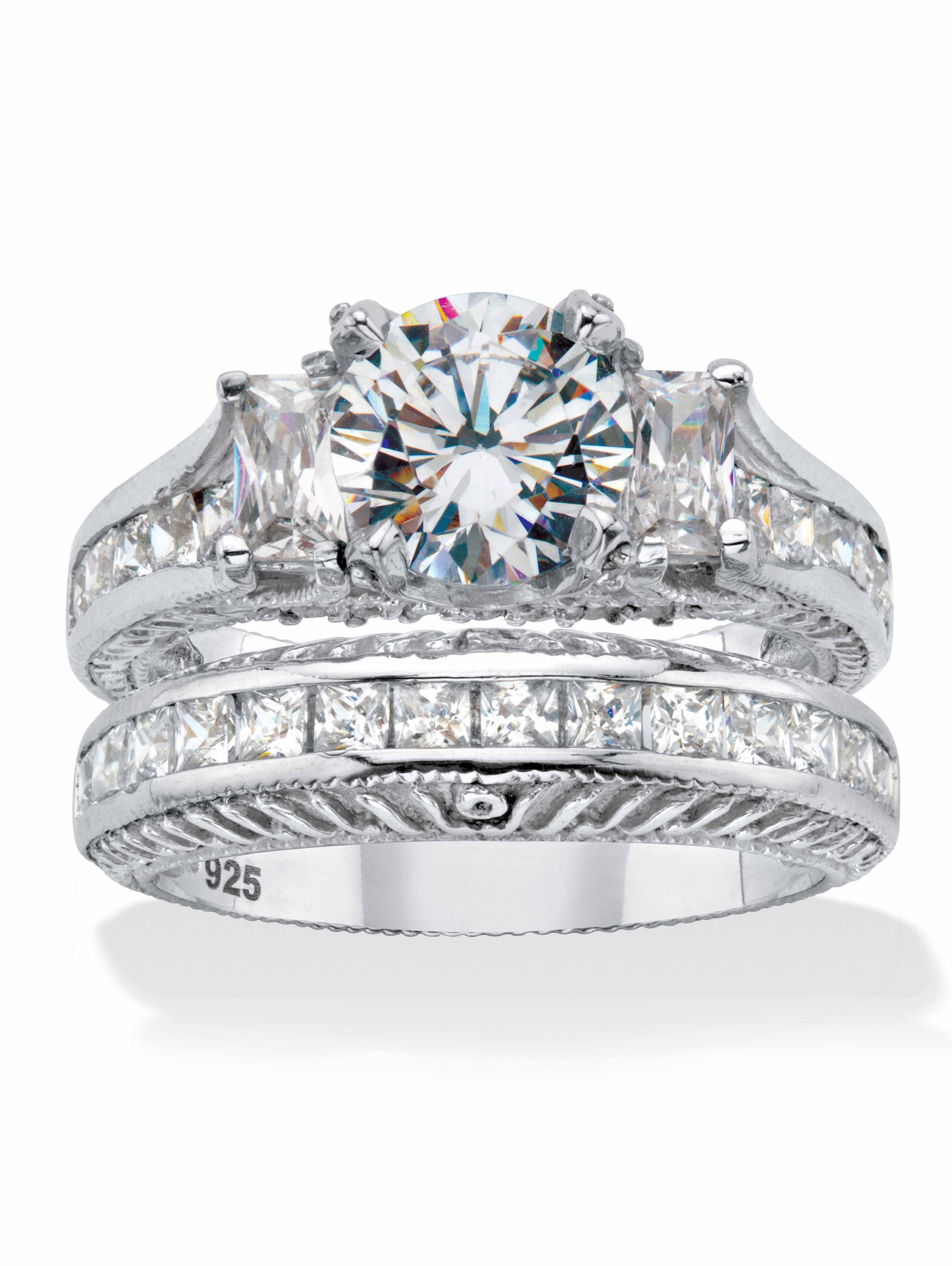 PalmBeach Jewelry Round and Princess-Cut Cubic Zirconia Channel-Set 2 ...