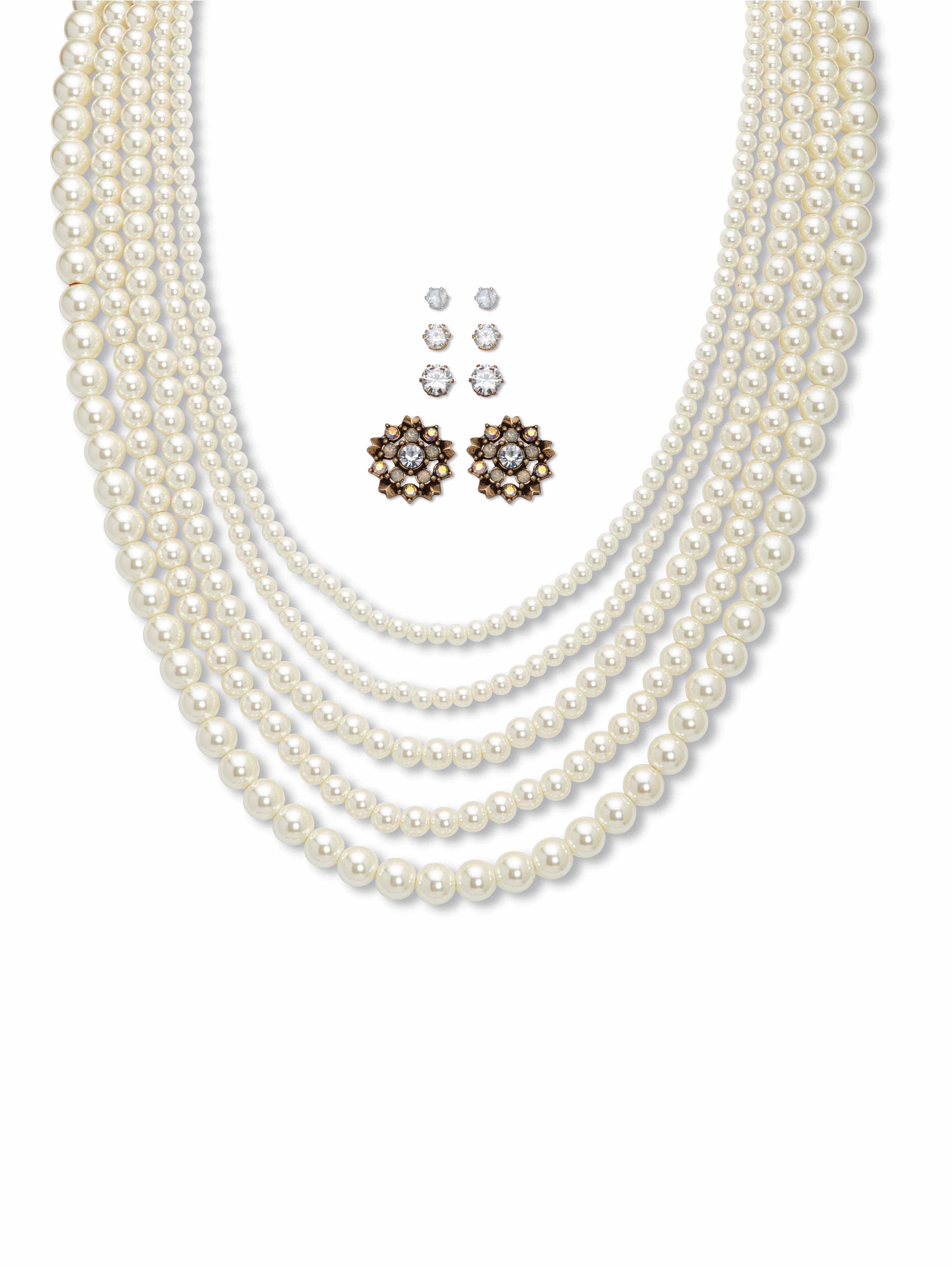 PalmBeach Jewelry Round Simulated Pearl Silvertone Multi Strand ...