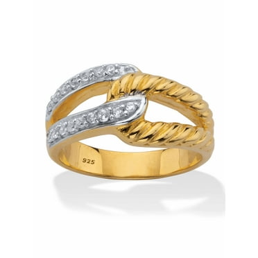 PalmBeach Jewelry Oval Crystal and CZ Two-Tone Halo Cocktail Ring in ...