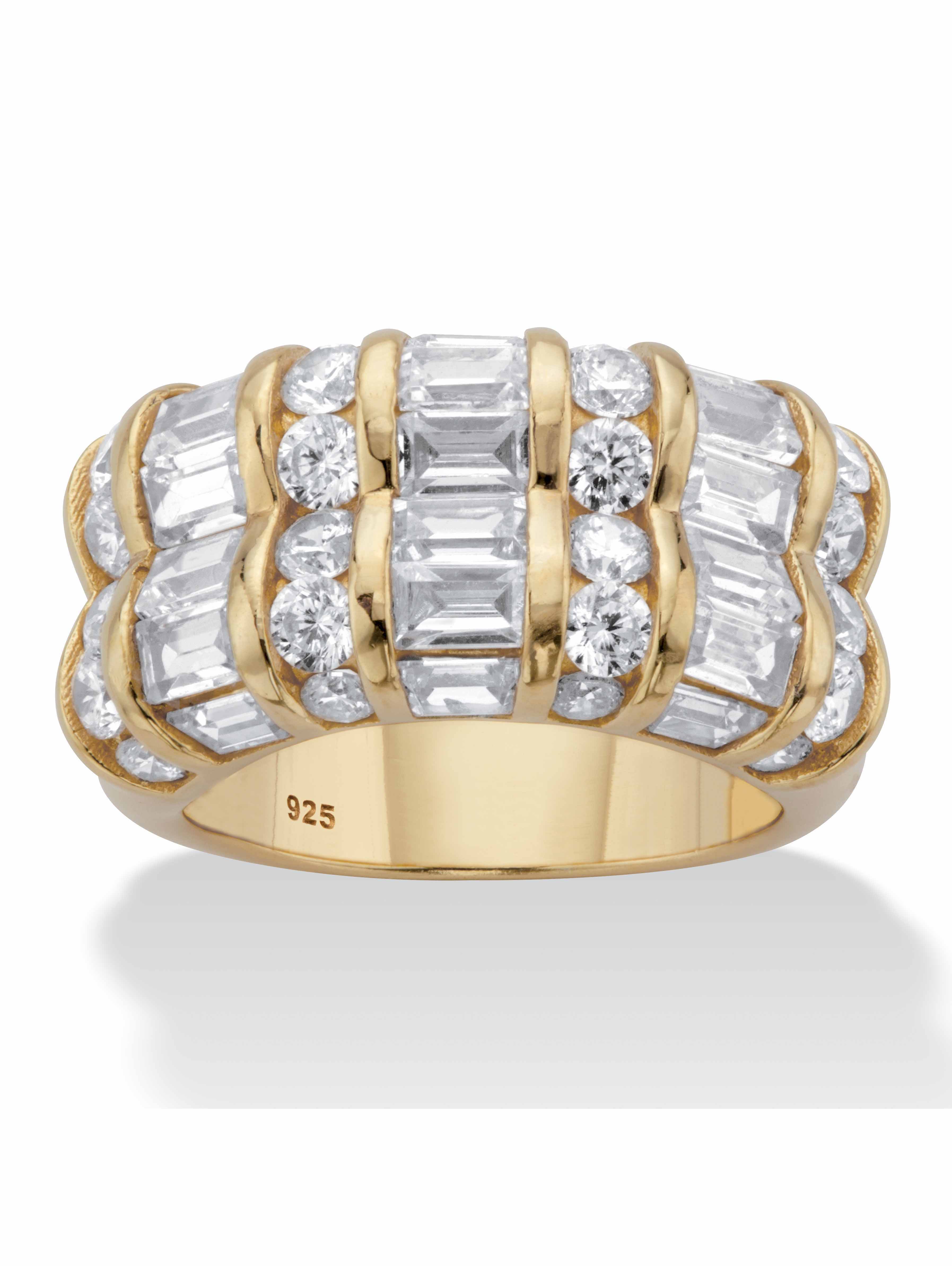 14 Karat Gold Plated Sterling Silver Princess Cut Bezel Set Cubic