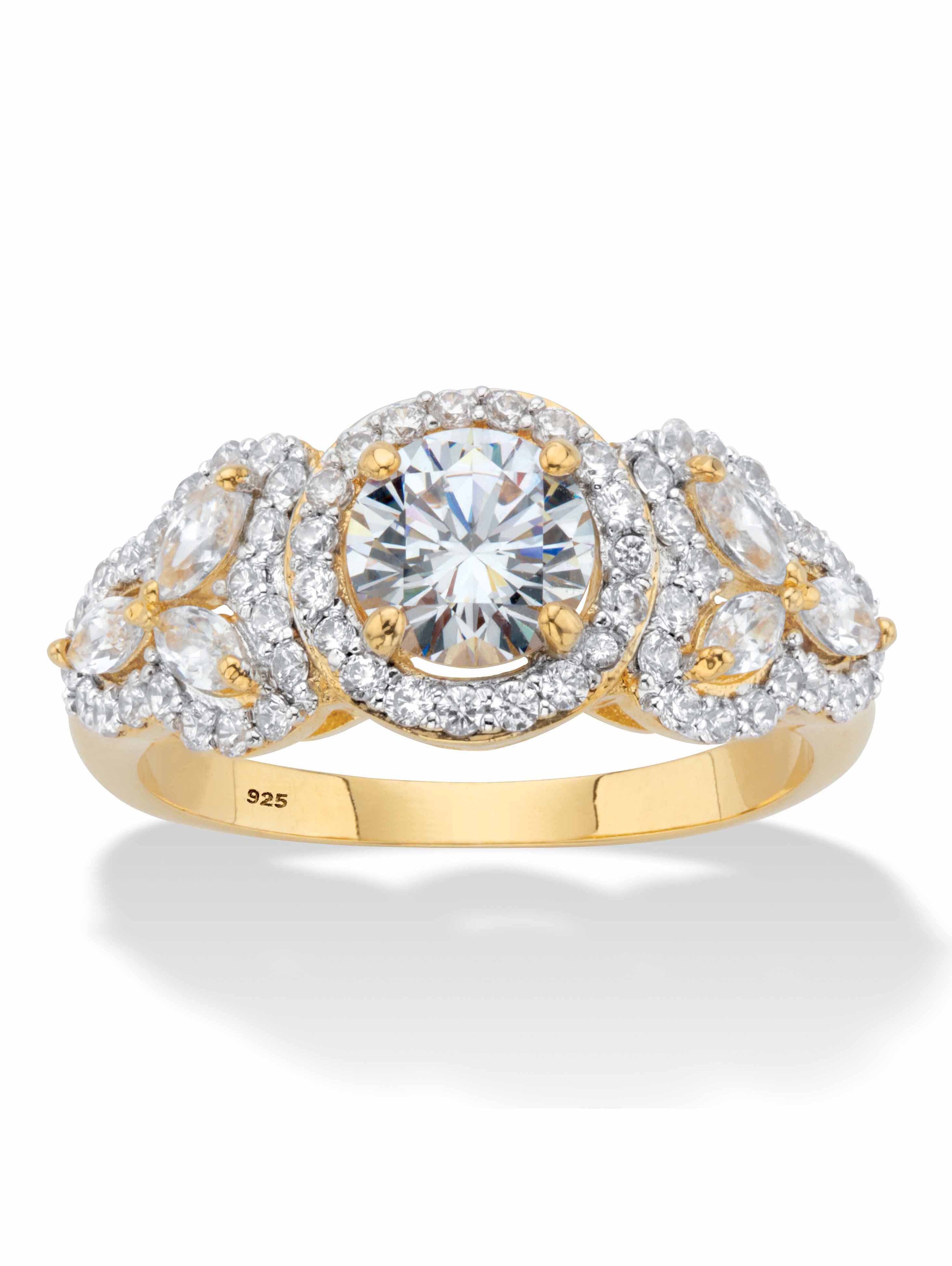 PalmBeach Jewelry Round and Marquise-Cut Cubic Zirconia Halo Engagement Ring 2.44 TCW in ...