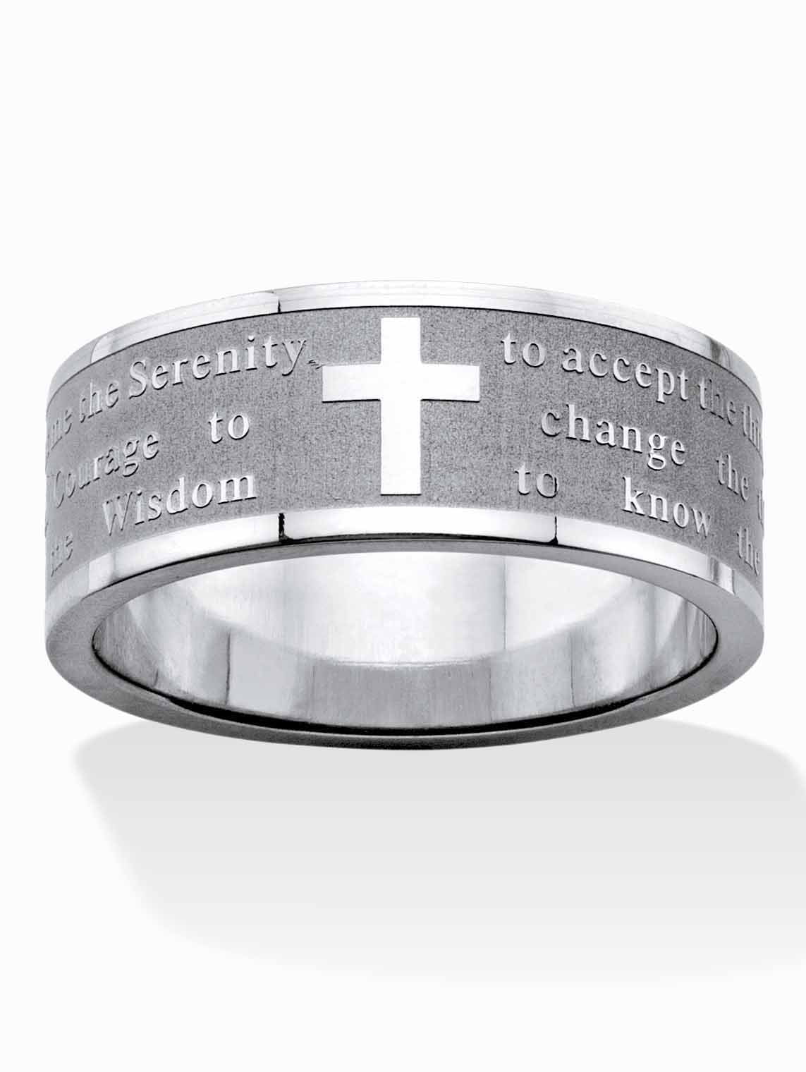 PalmBeach Jewelry Serenity Prayer Inscription Ring in Gold or Black Ion ...