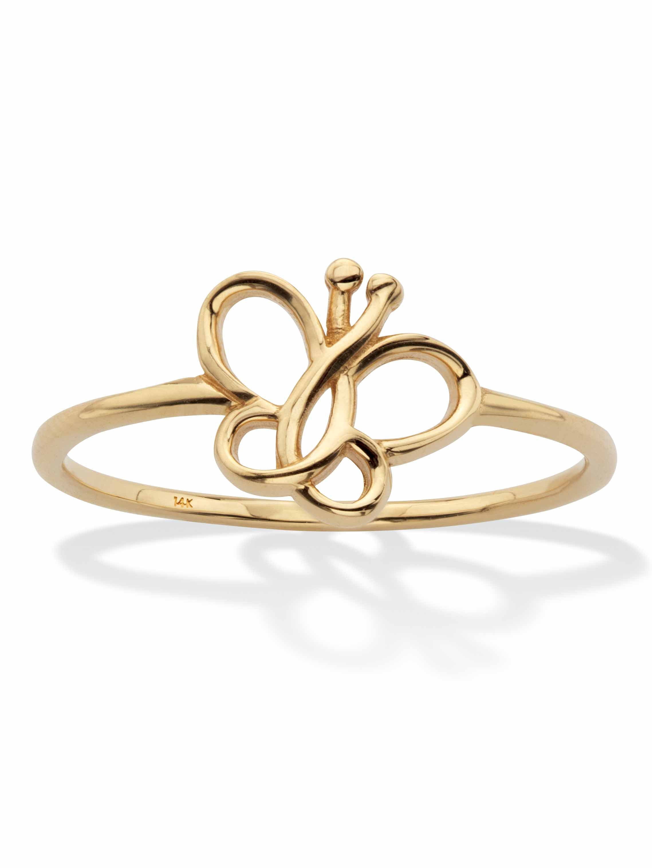 PalmBeach Jewelry Stackable Butterfly Ring 14K Solid Yellow Gold ...