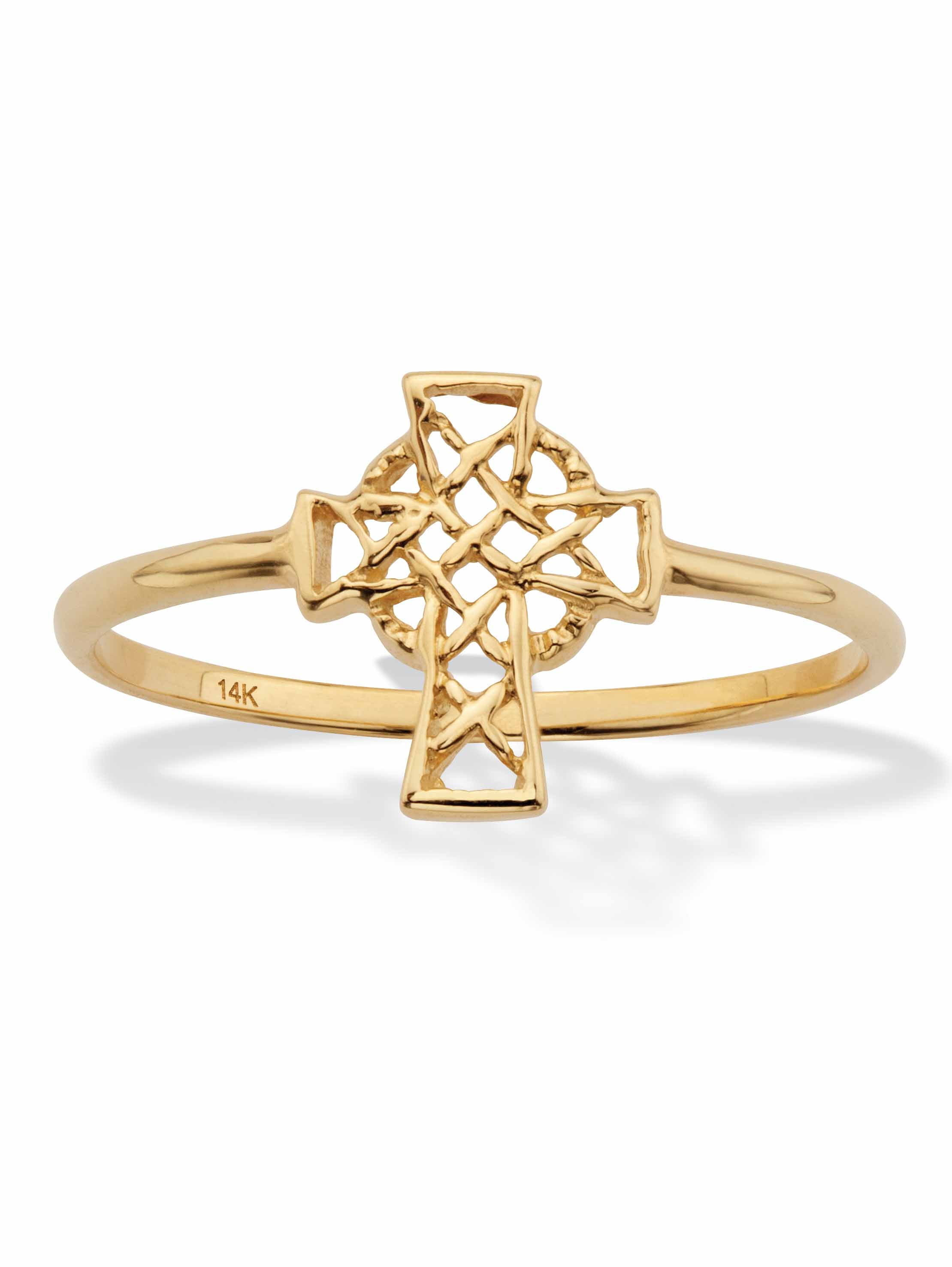 PalmBeach Jewelry Stackable Celtic Cross Ring Solid 14K Yellow Gold ...