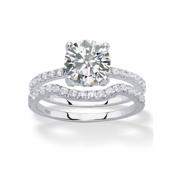 PalmBeach Jewelry White Cubic Zirconia 2-Piece Bridal Wedding Ring Set ...
