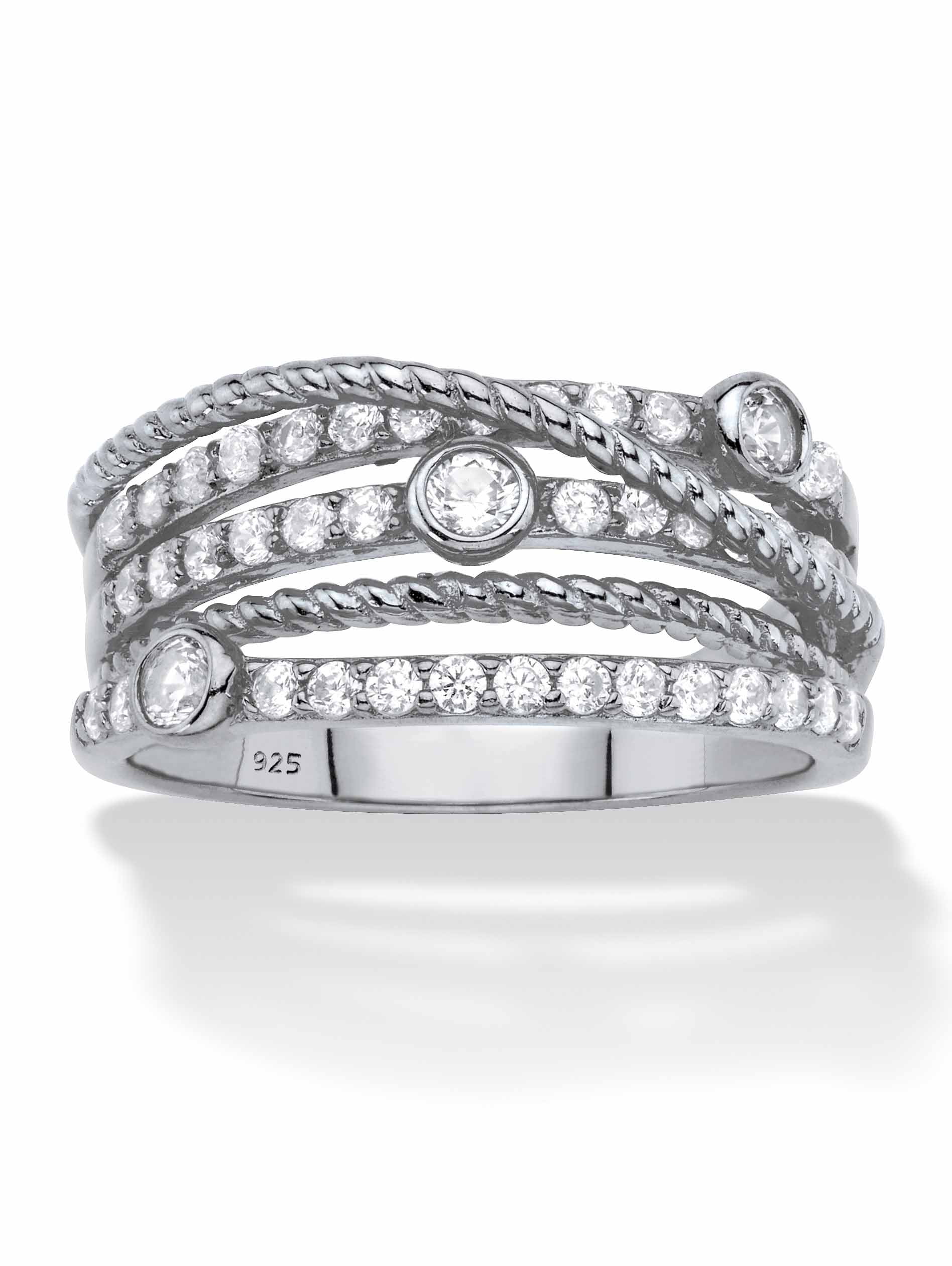 PalmBeach Jewelry White Cubic Zirconia Multi-Band Crossover Highway ...