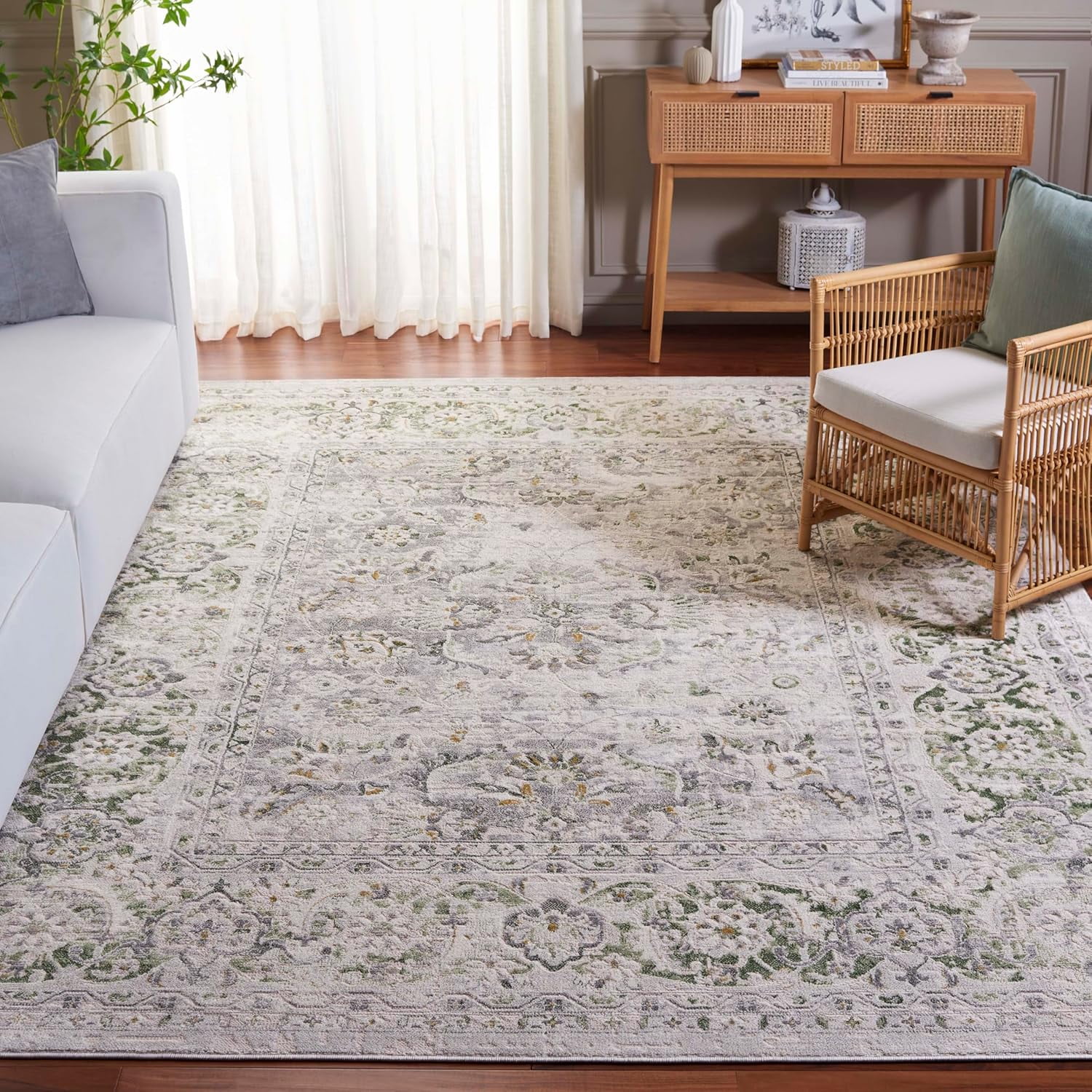 Palma Collection Area Rug - 9' x 12', Beige & Green, Design, Non ...