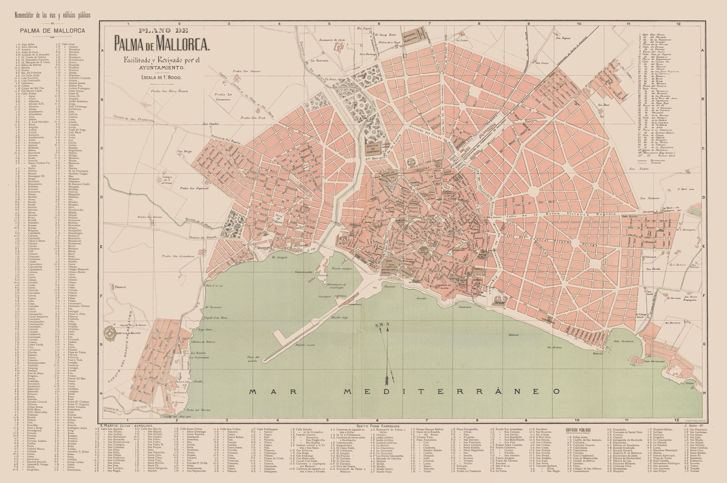 Historic Map - Palma de Mallorca Spain - Martin 1911 - 34.56 x 23 ...