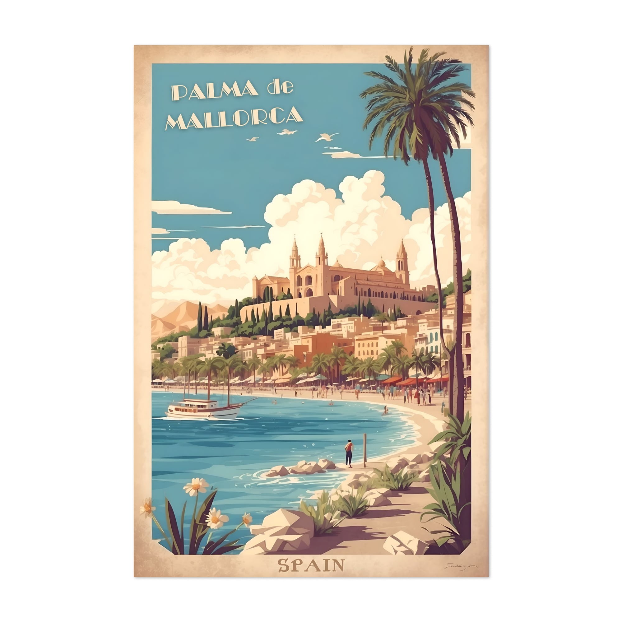 Palma de Mallorca Vintage Retro Travel Art - Balearic Islands Spain ...