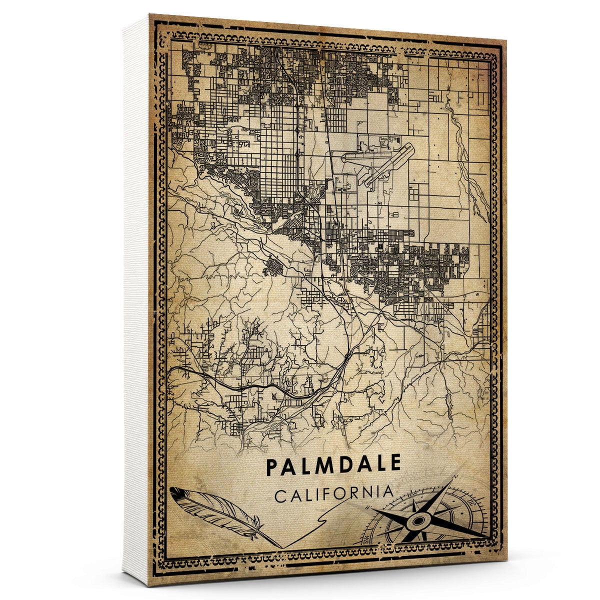 Palmdale Vintage Map Prints Canvas, California Map Art Canvas, Canvas ...