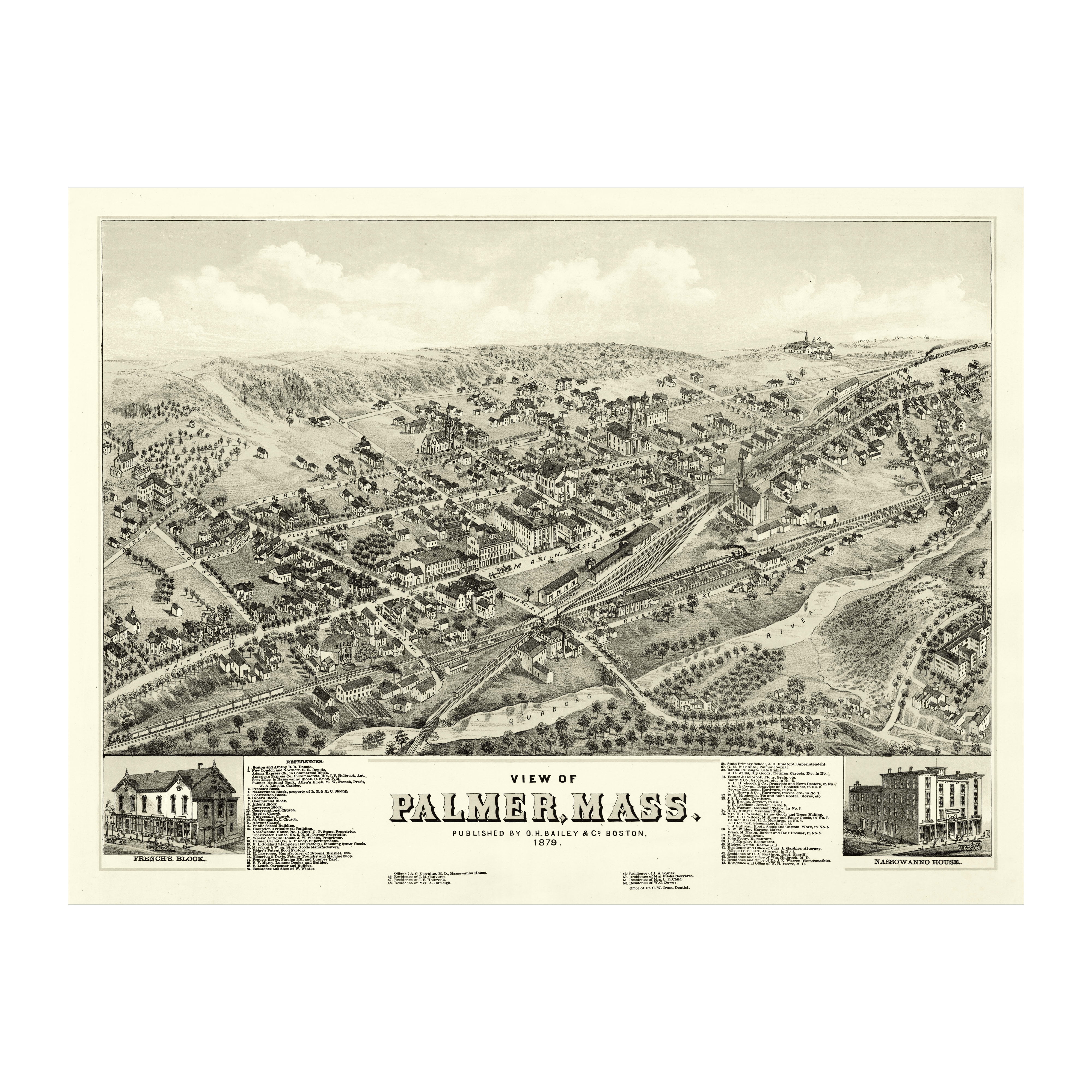 Palmer Art, 1879 Vintage Map of Palmer Massachusetts, MA History Wall ...