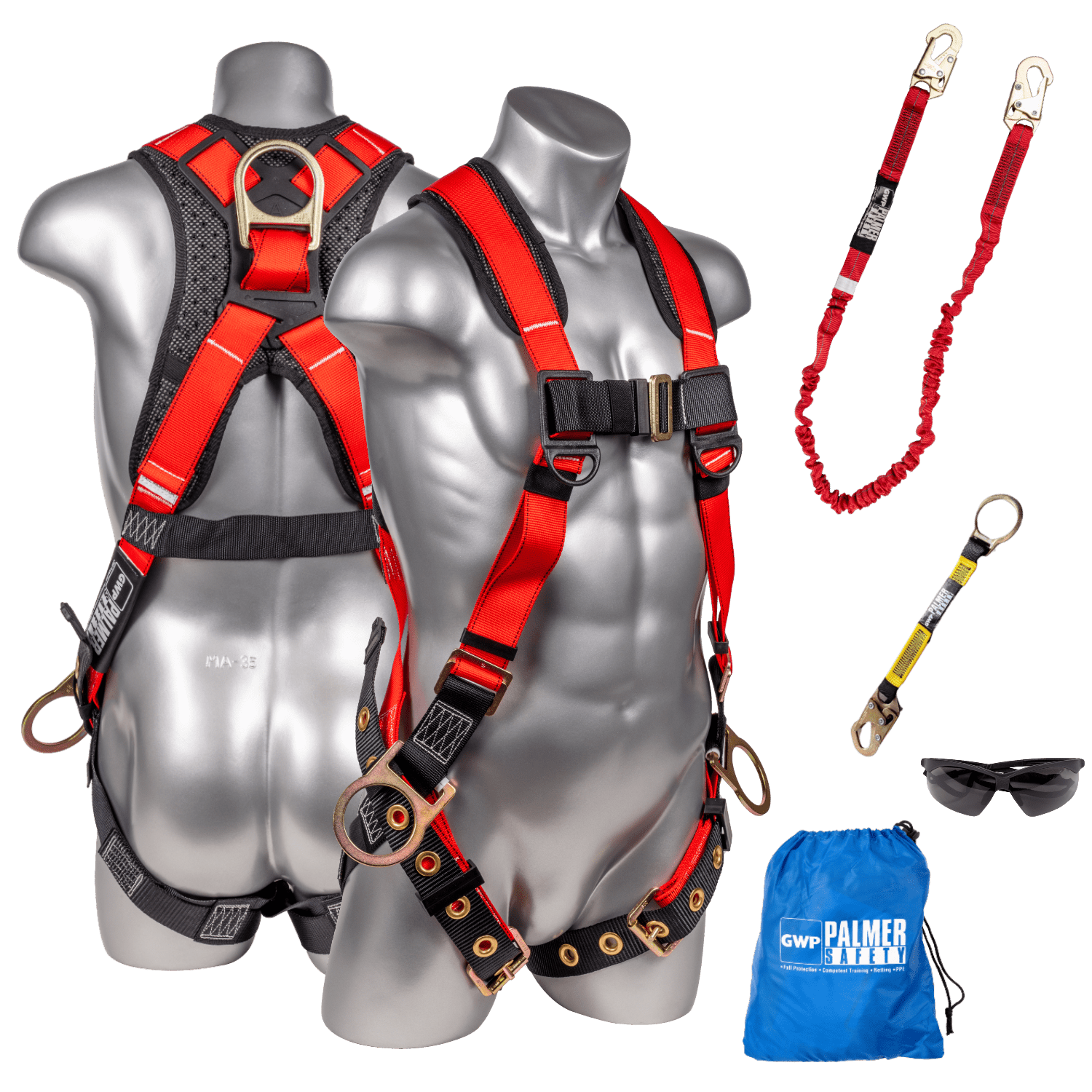 Palmer Safety Fall Protection Safety Harness Kit I 5pt Full Body, 6 ...