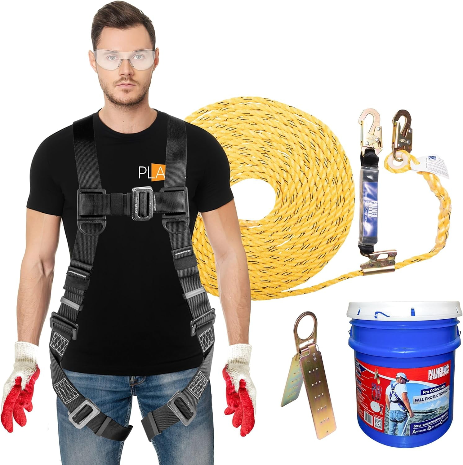 Palmer Safety Fall Protection Roofing Bucket Kit I Full-Body Harness ...