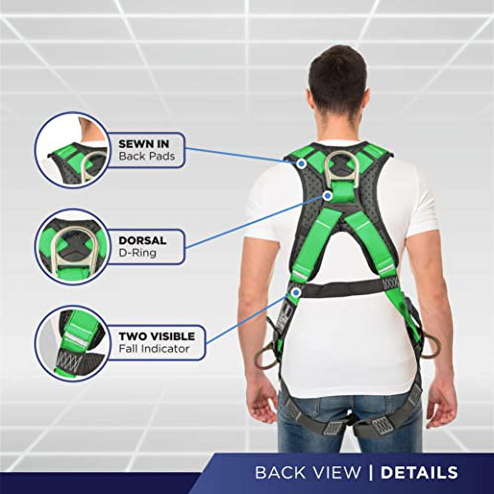 Palmer Safety Full Body Harness with 5 Point Adjustment, Dorsal D-ring, Grommet Legs, Two Side D ...