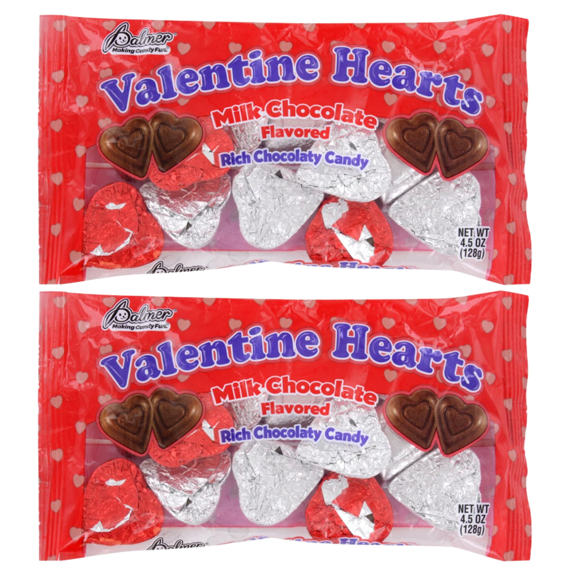 Palmer Valentine's Milk Chocolate Hearts 4.5oz, Wrapped, Pack of 2 for ...