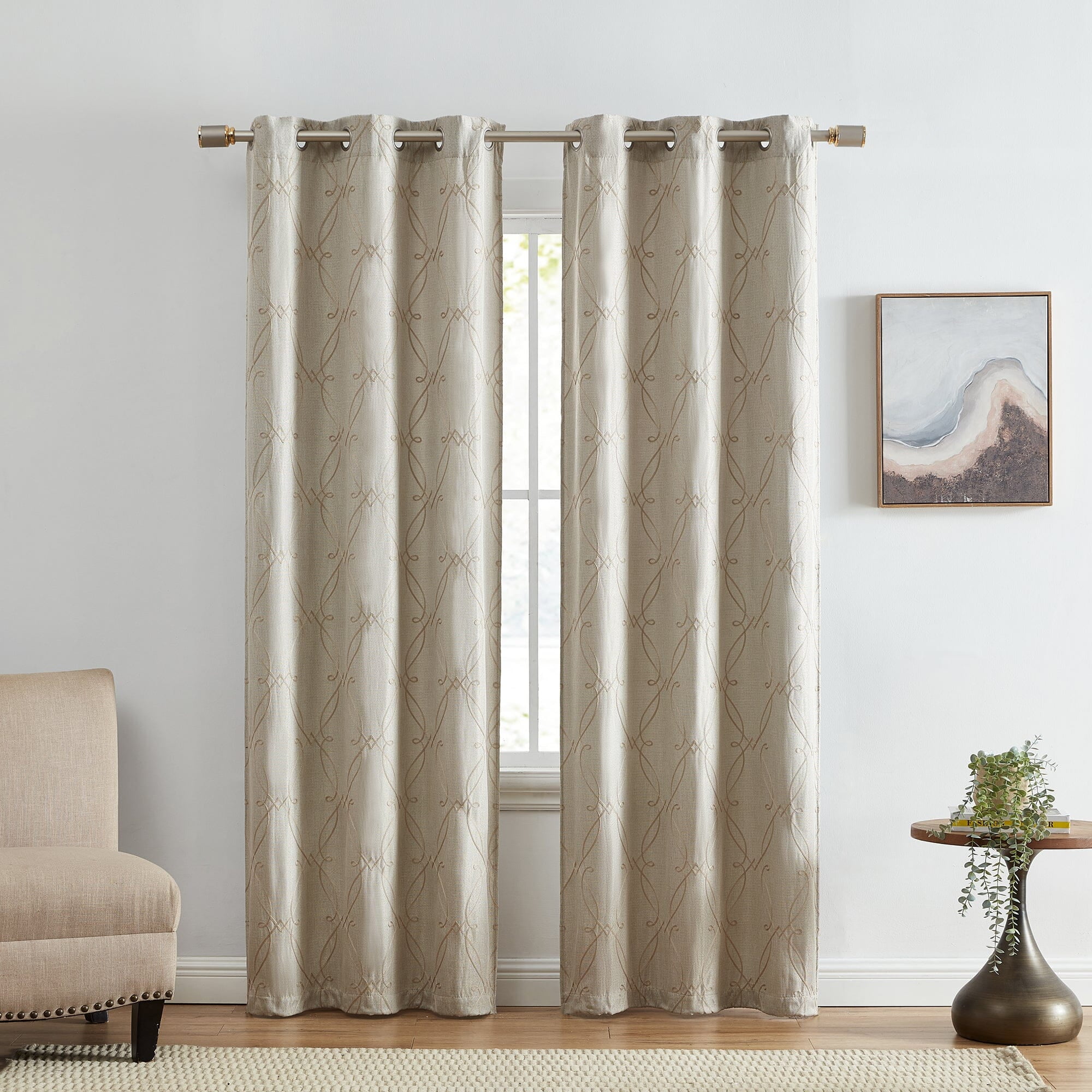 Palmetto Lattice Embroidered Blackout Window Curtain Panel, Set of 2 ...