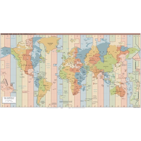 Palmetto Posters 22x41 Laminated Poster: Large detailed time zones map ...