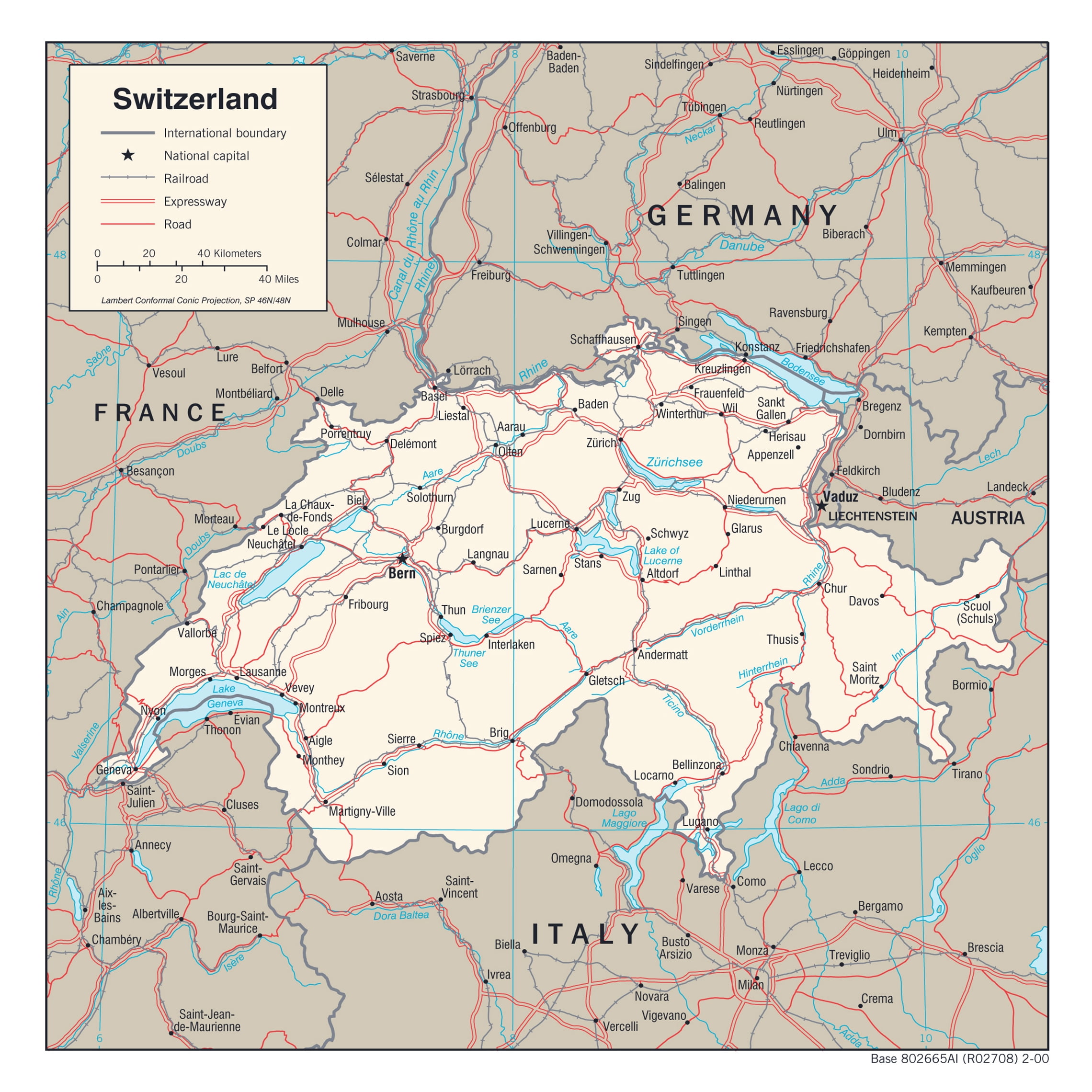 Palmetto 24x24 Laminated Poster: Detailed Political Map of Switzerland ...