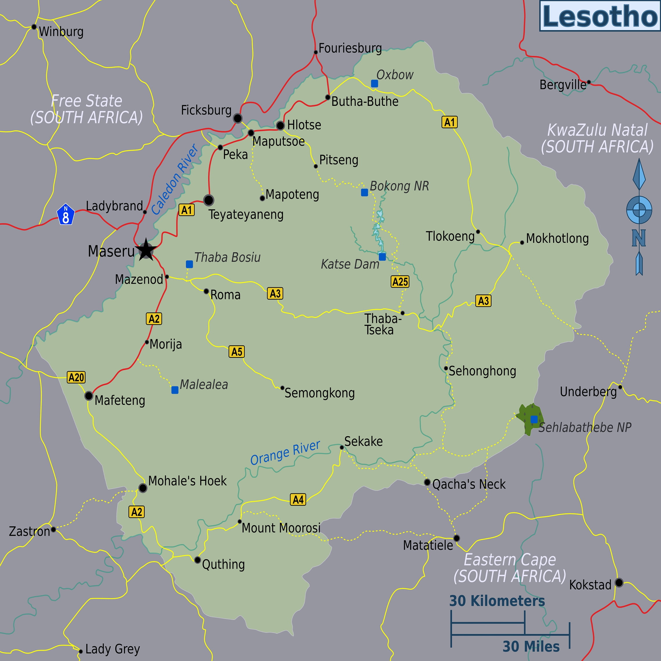 Palmetto Posters 24x24 Laminated Poster: Large political map of lesotho ...