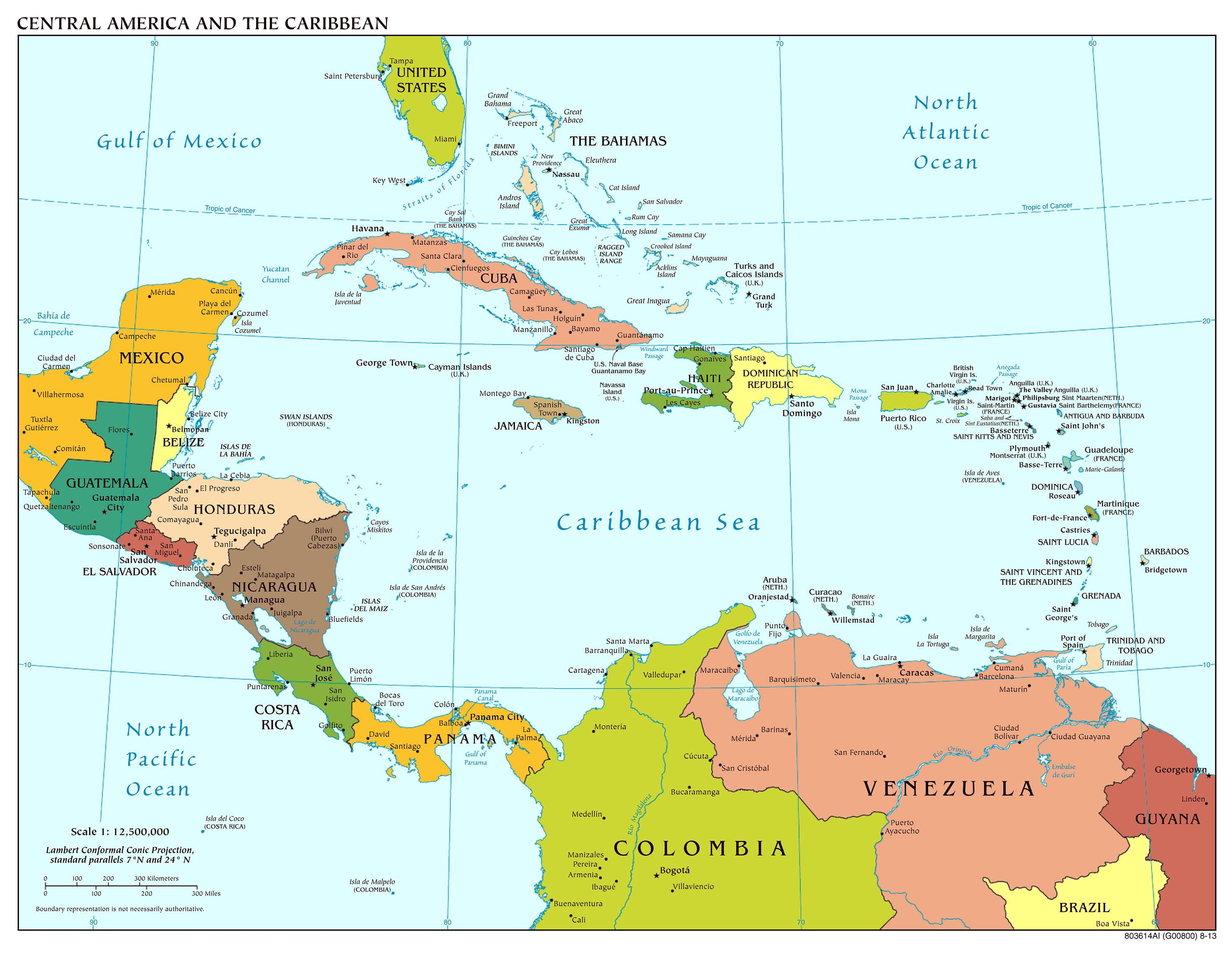 Middle America Map With Capitals Central American States And Capitals