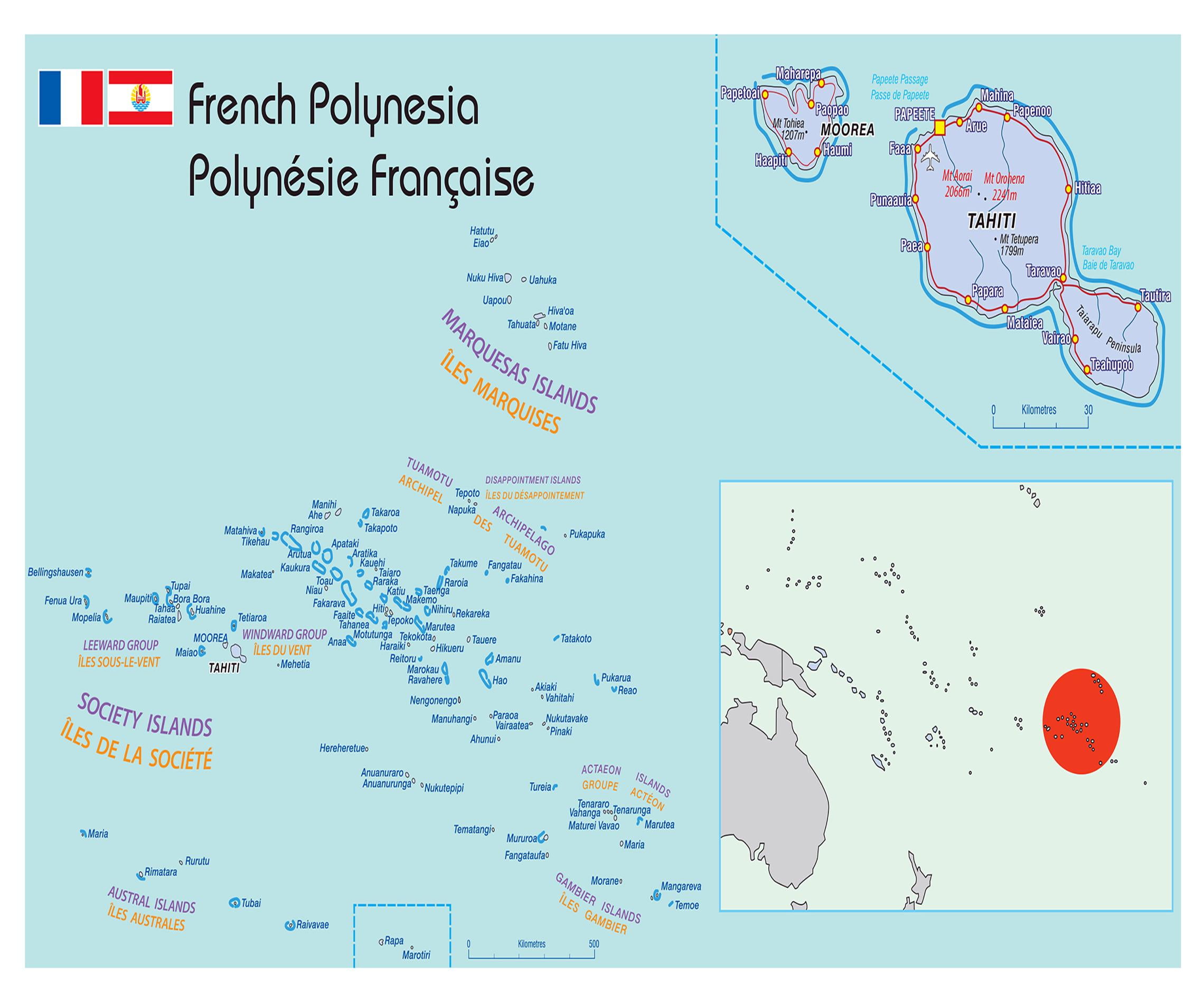 Palmetto Posters Arge Political Map of French Polynesia 20'' x 24 ...
