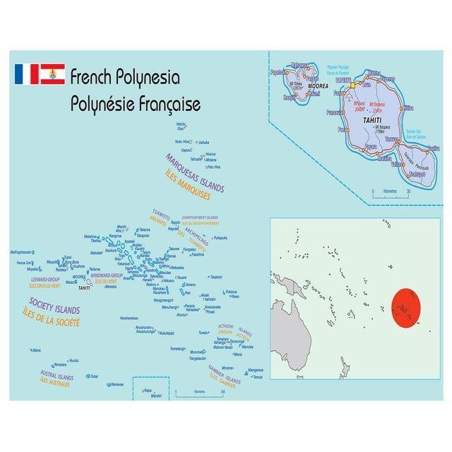 Palmetto Posters Arge Political Map of French Polynesia 20'' x 24 ...