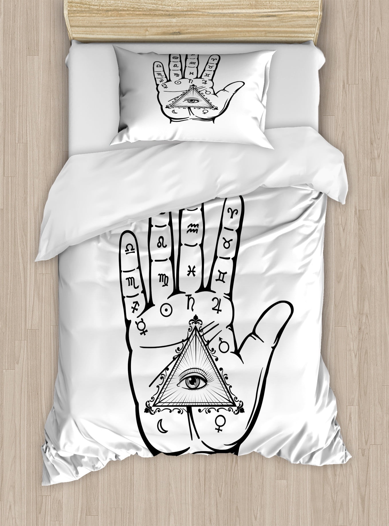 Palmistry Duvet Cover Set, Psychic Hand Pattern with Magic Eye Alchemy ...