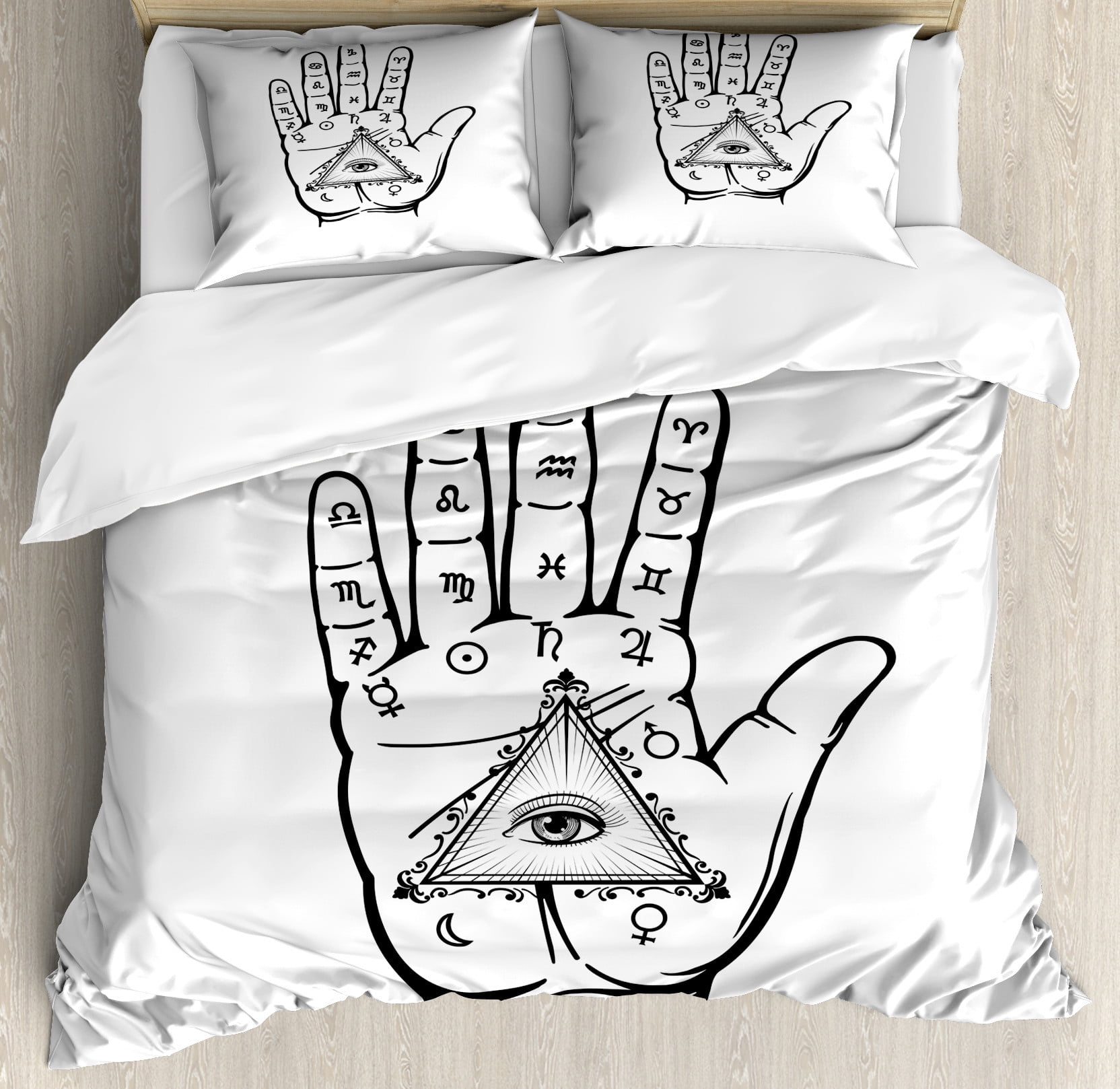 Palmistry Duvet Cover Set, Psychic Hand Pattern with Magic Eye Alchemy ...
