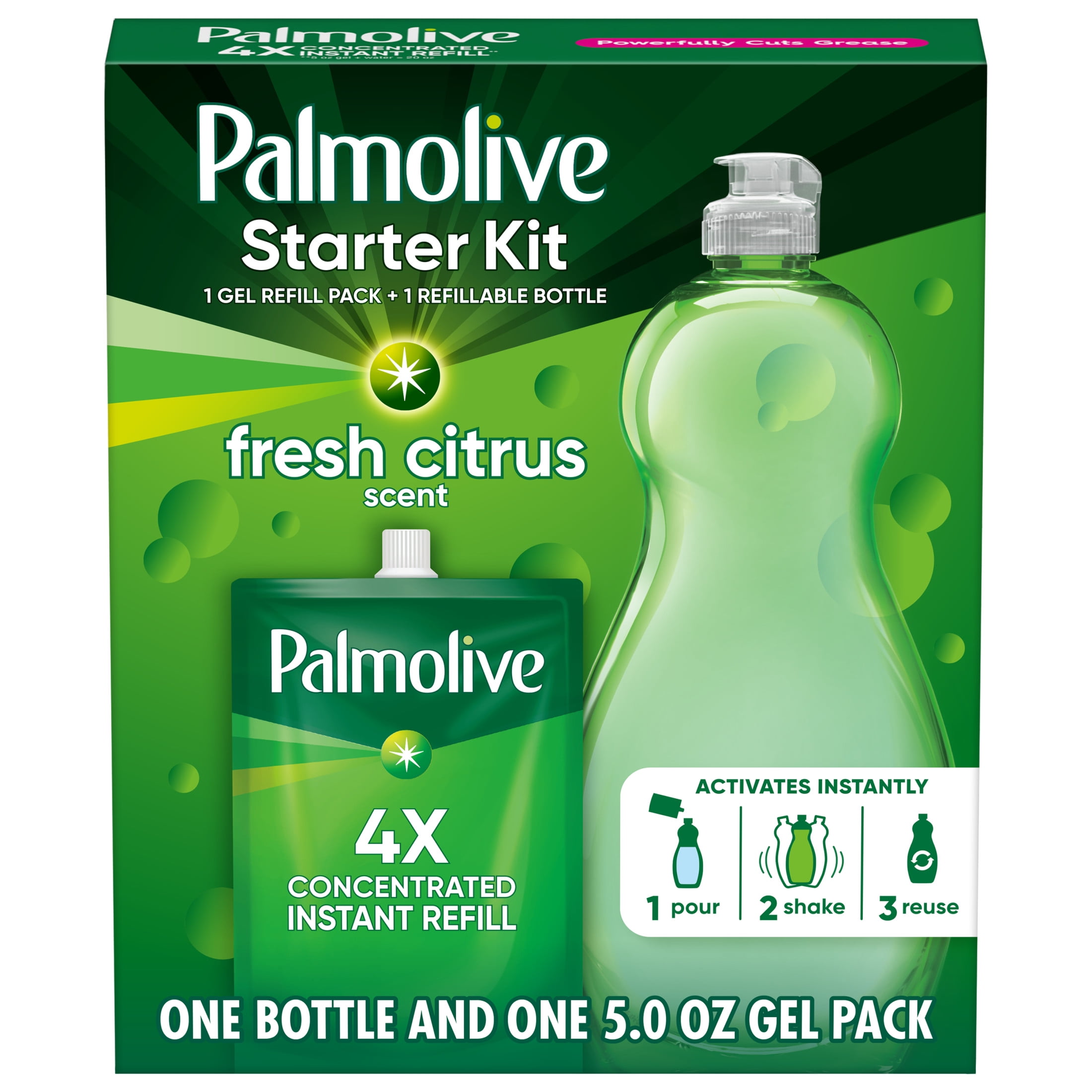 Palmolive 4X Concentrated* Dish Gel Starter Kit, Fresh Citrus Scent ...
