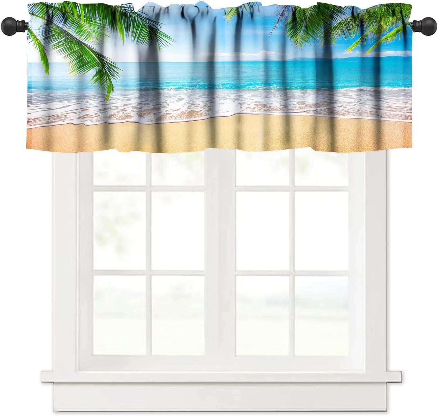 Palms Tree Ocean Valance Curtain Tropical Sea Beach Theme Rod Pocket ...