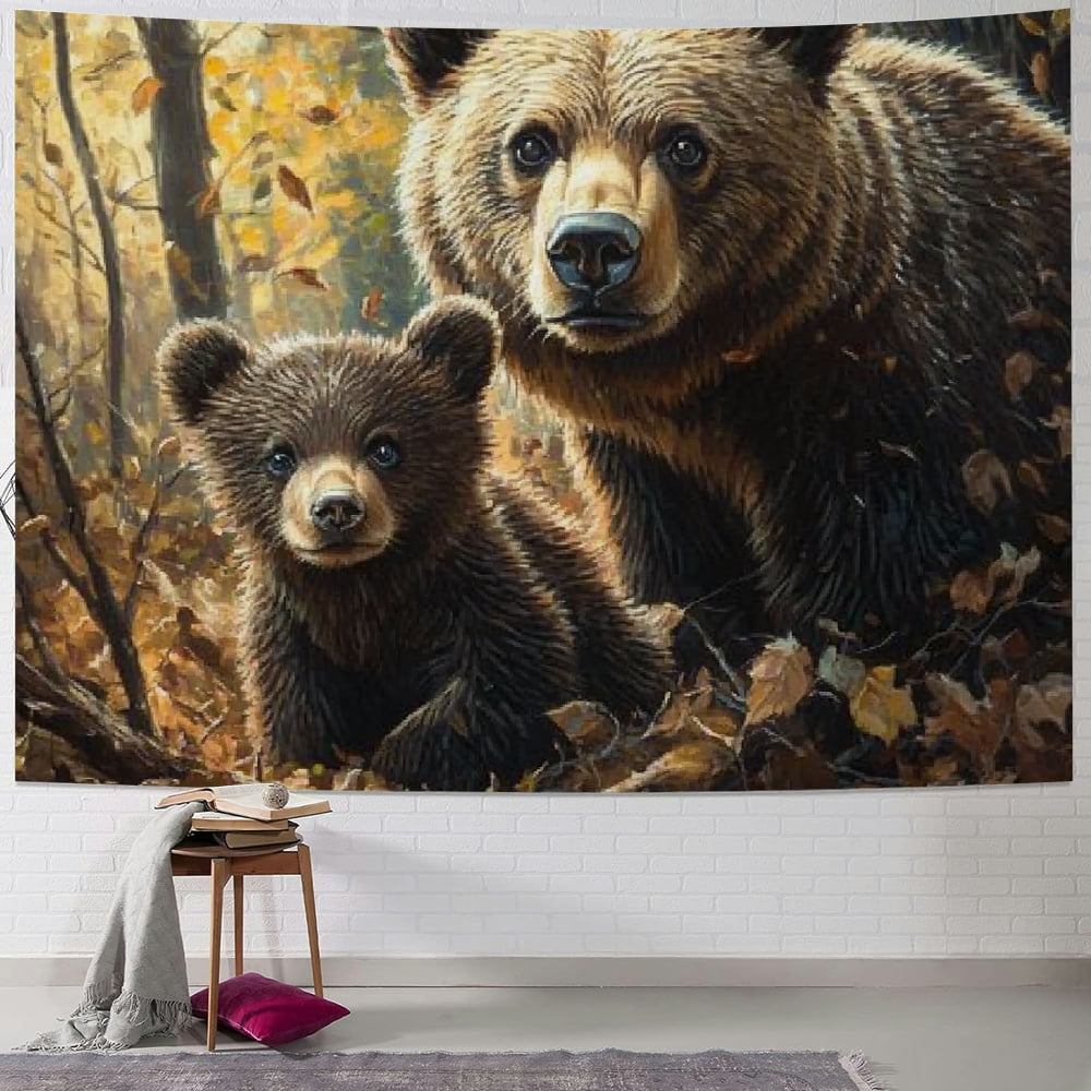 Palnkart Bear Cub Woods Tapestry Wall Hanging Unique Style Graphic ...