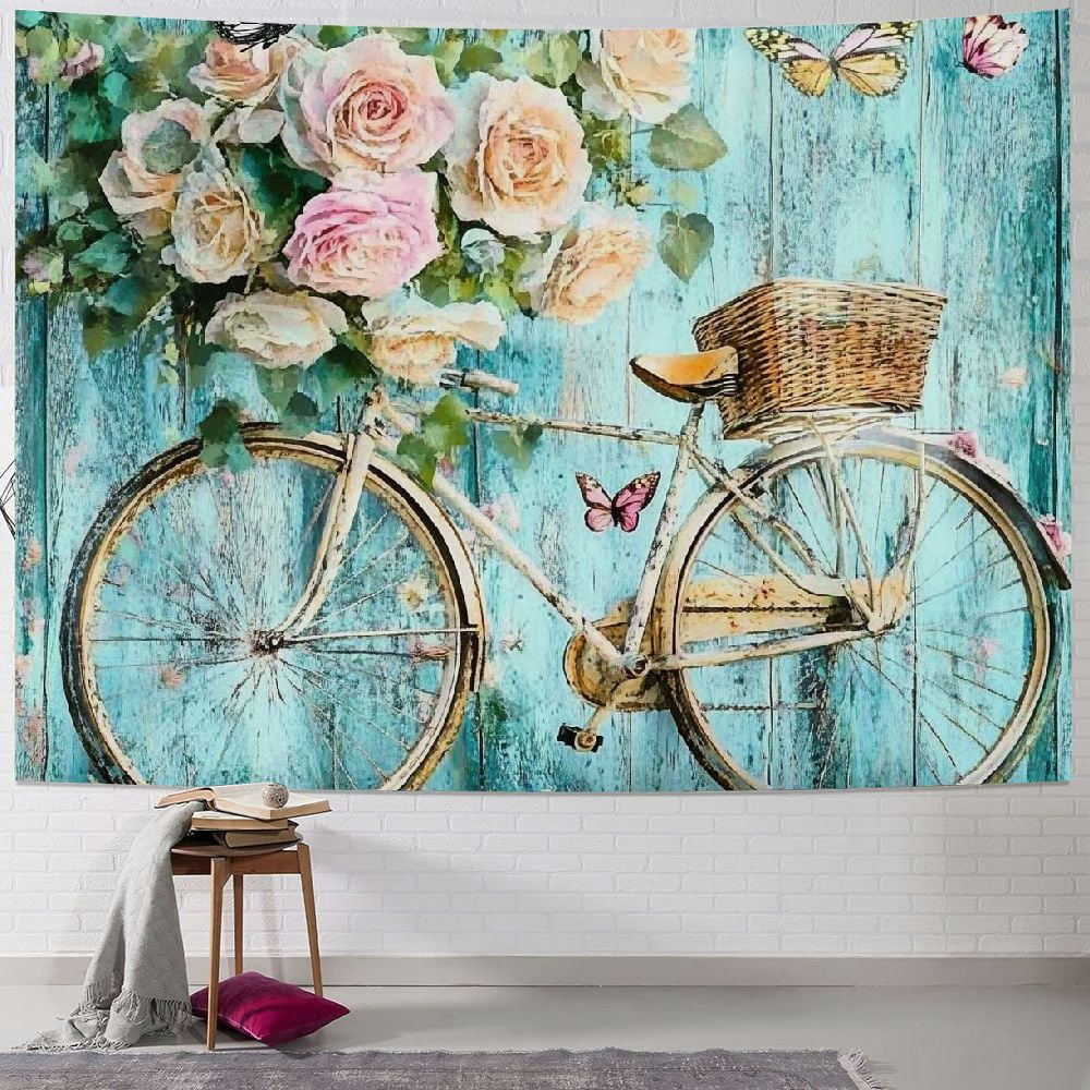 Palnkart Bicycle Flowers Butterfly Tapestry Wall Hanging Unique Style ...
