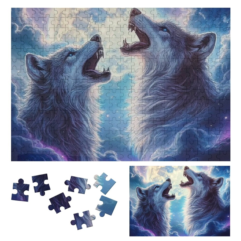 Palnkart Challenging Wood Puzzle for Adults Wolves Fullmoon Clouds ...