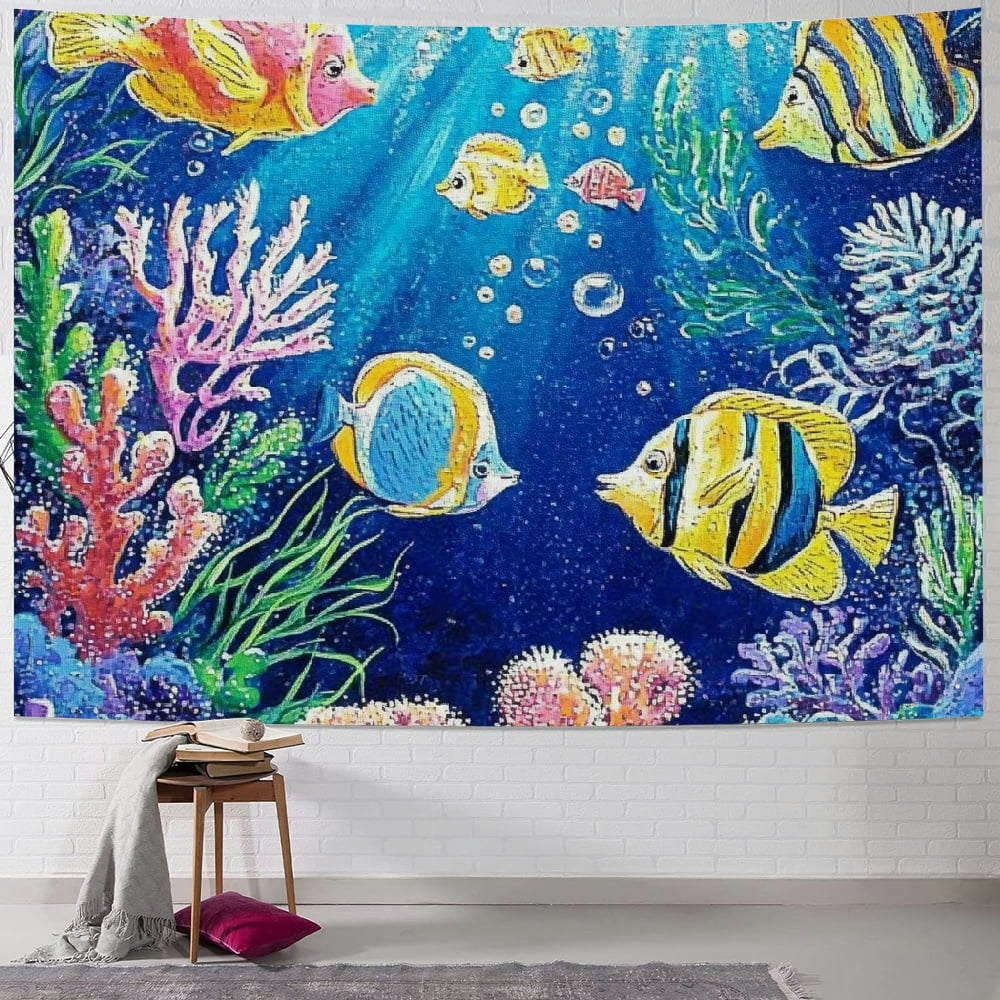 Palnkart Corals Fish Ocean Tapestry Wall Hanging Unique Style Graphic ...