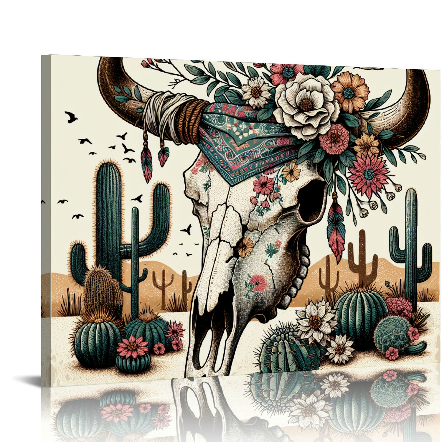 Palnkart Cow Skull Flowers Cacti Aesthetic Poster Print Wall Painting ...