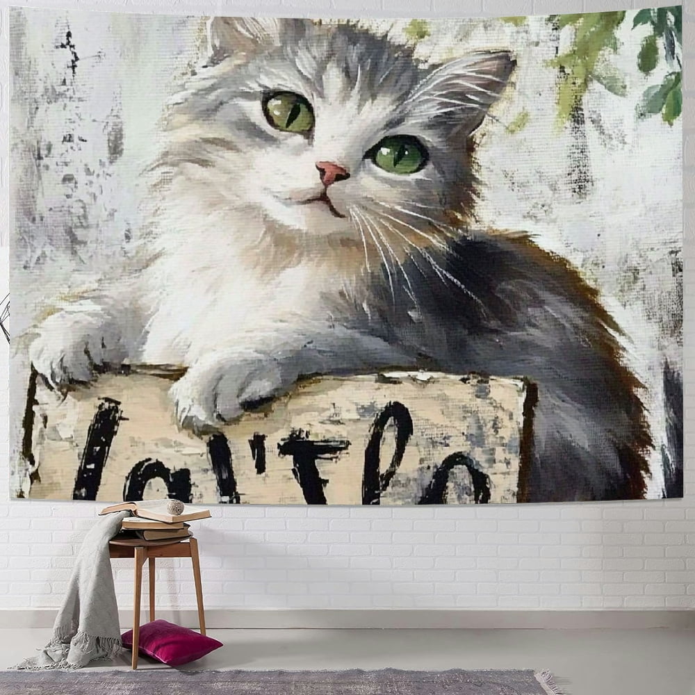 Palnkart Cute Cat Tapestry Wall Hanging Unique Style Graphic Tapestries ...